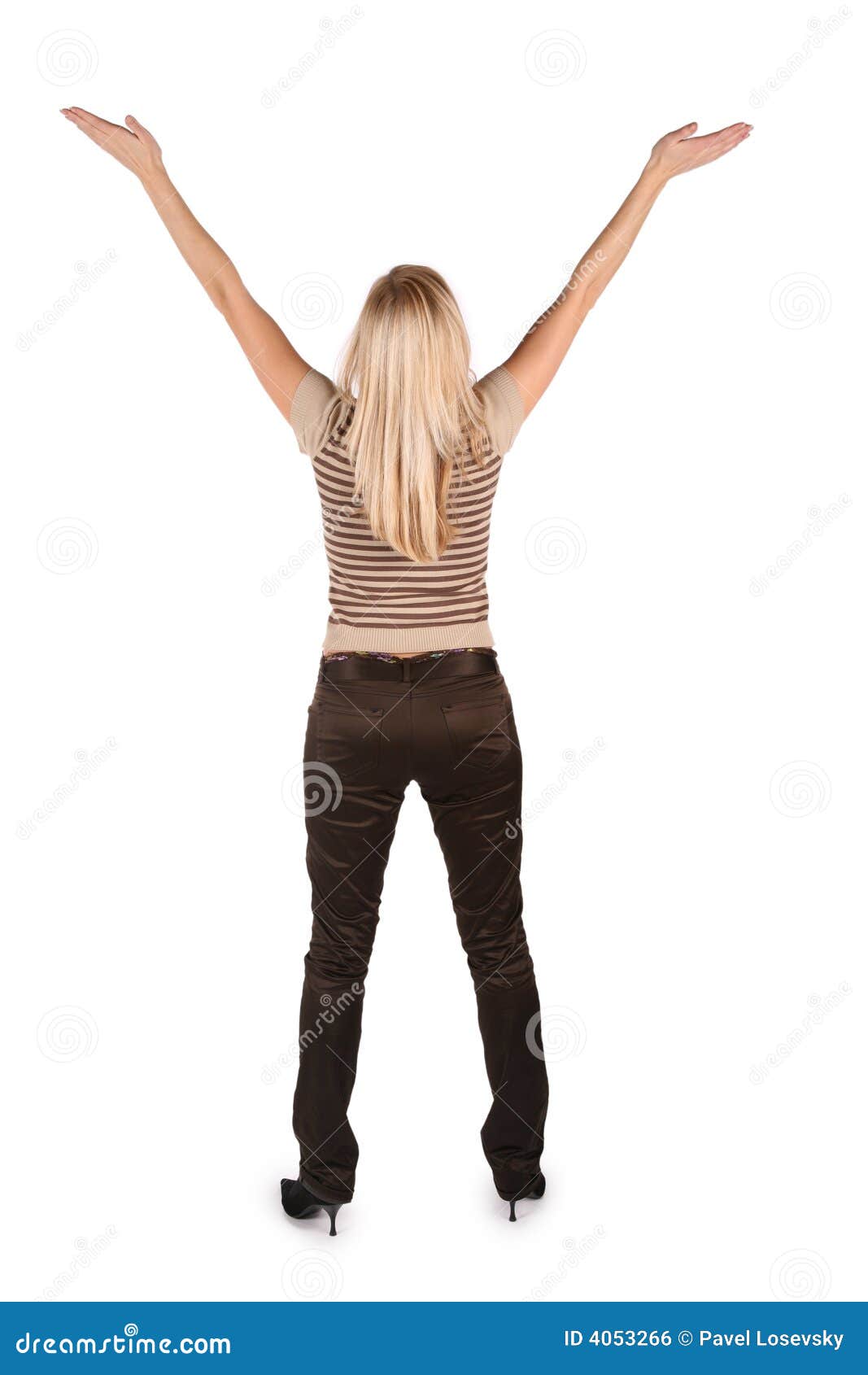 Beautiful Young Woman Hands Up Stock Photo - Image of hair, person: 4053266