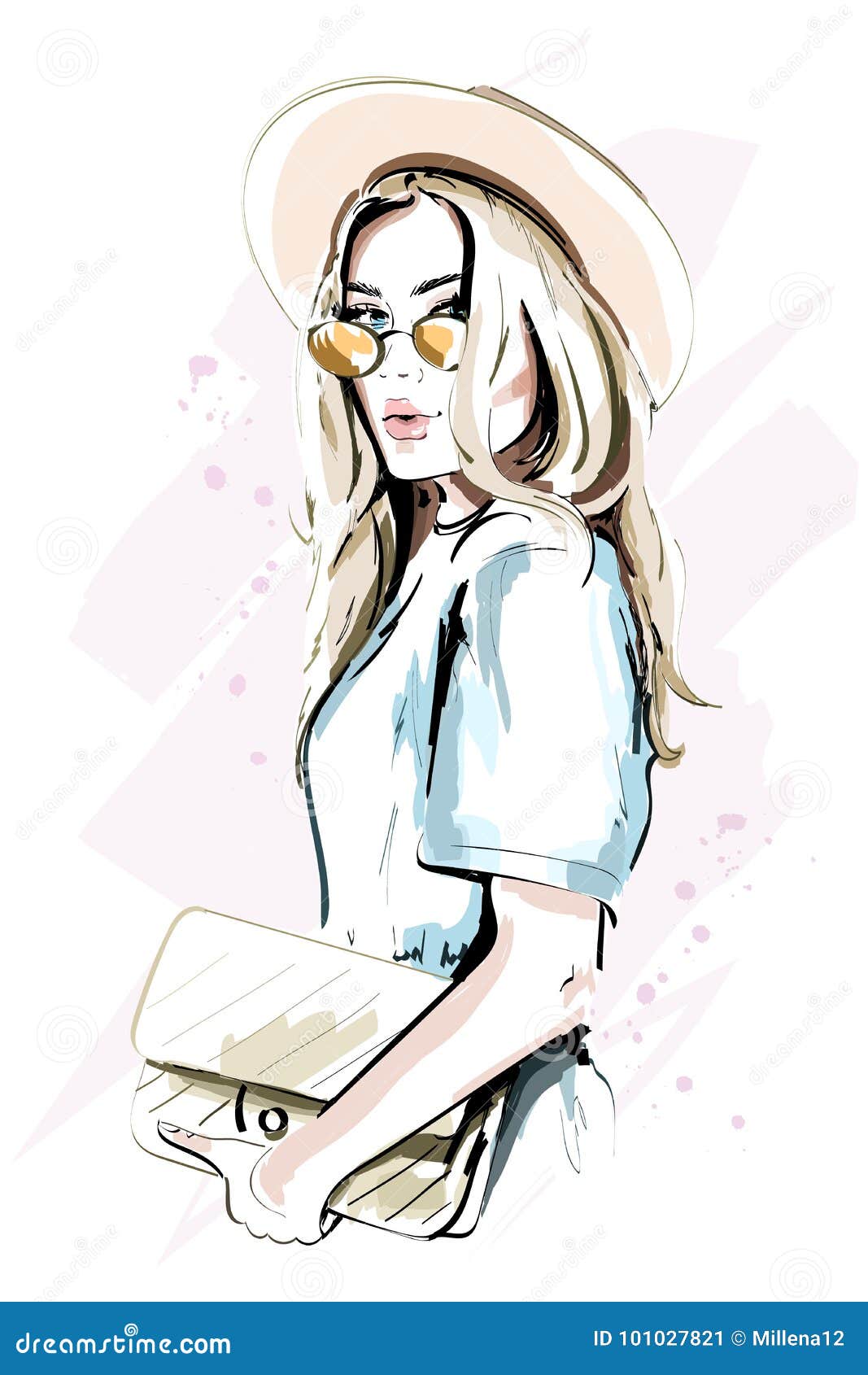 Beautiful Young Woman in Hat. Fashion Lady in Sunglasses. Stylish Woman ... Beautiful Young Woman in Hat. Fashion Lady in Sunglasses. Stylish Woman ...