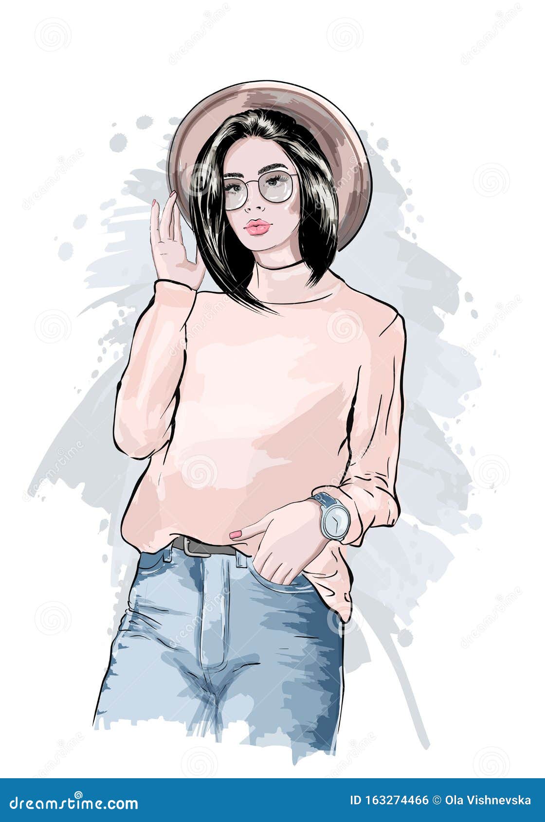 Beautiful Young Woman In Hat Stylish Girl In Eyeglasses Fashion Women