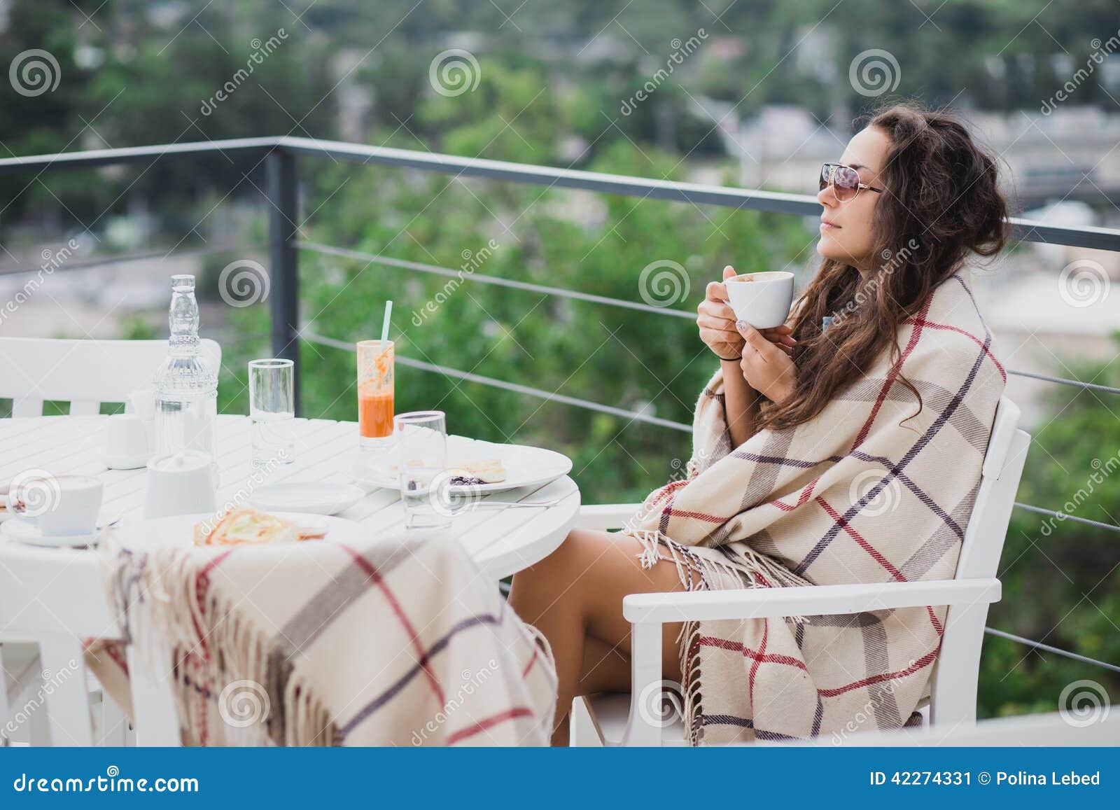 Beautiful Young Woman Having Breakfast in a Cafe Stock Image - Image of ...