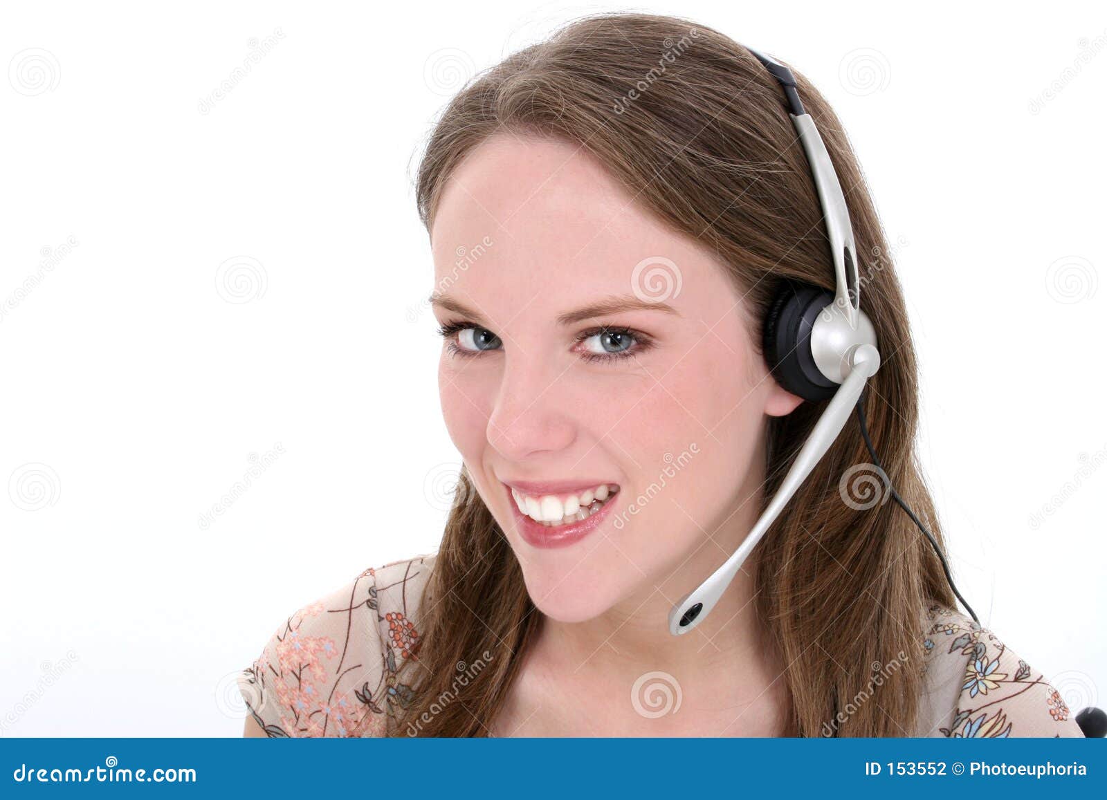 Beautiful Young Woman with Headset Over White Stock Photo - Image of ...