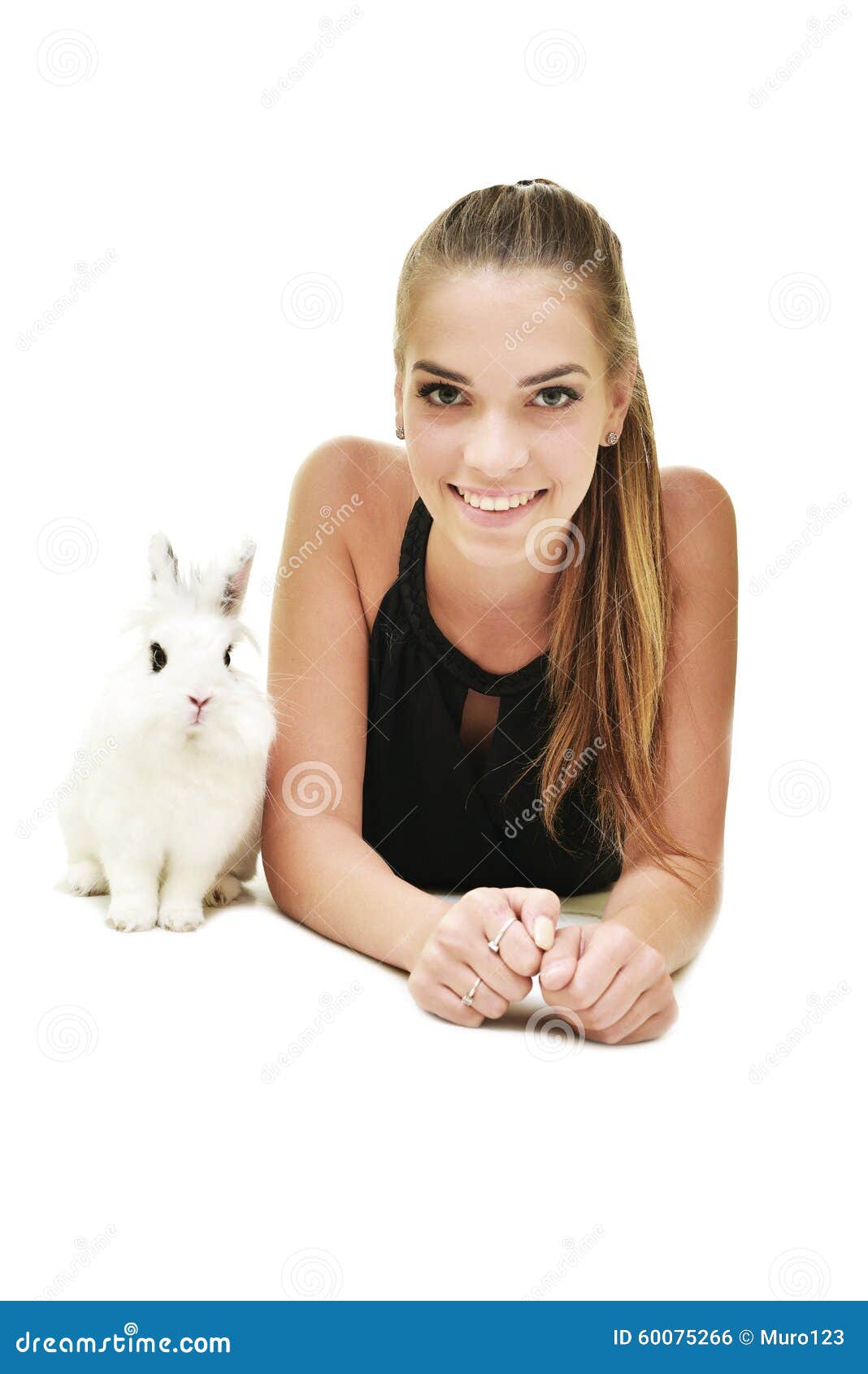 Beautiful Young Woman with Her Bunny Stock Photo - Image of happy ...