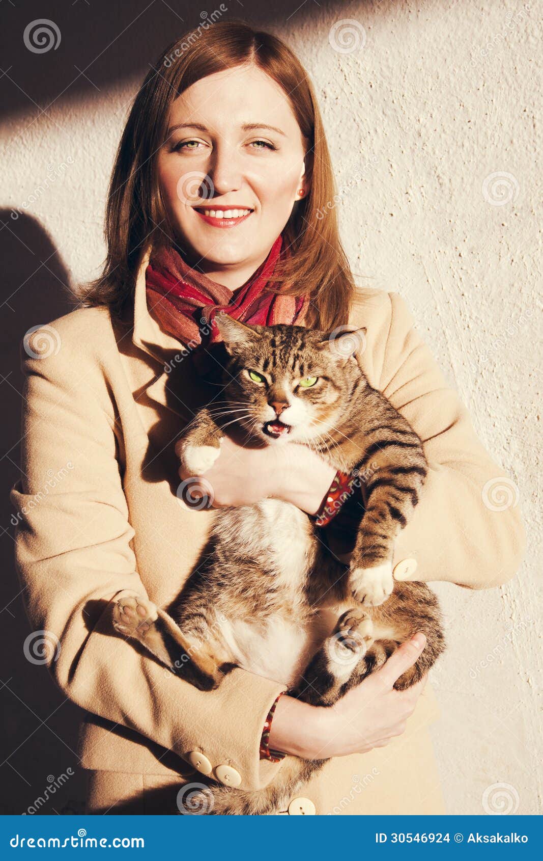 Beautiful Young Woman with Her Cat Stock Photo - Image of friend ...