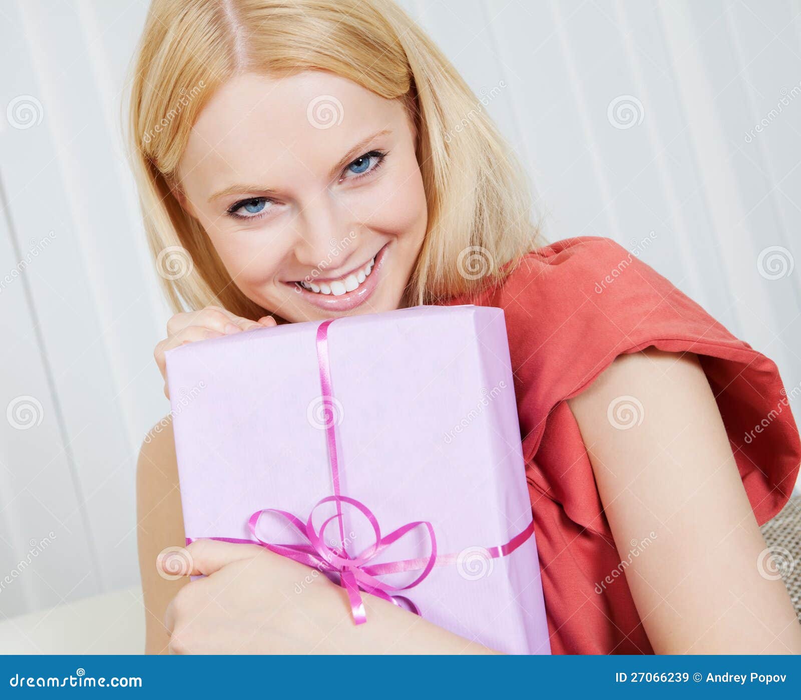 Beautiful Young Woman with Her Present Stock Image - Image of ...