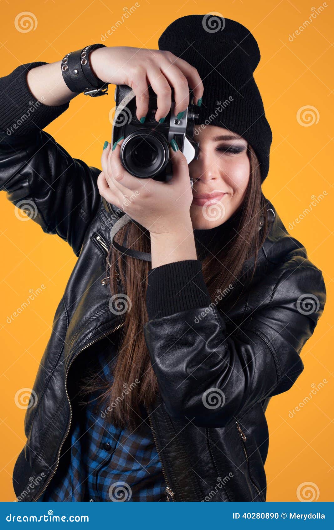 Beautiful Young Woman Holding Camera Stock Photo - Image of digital ...