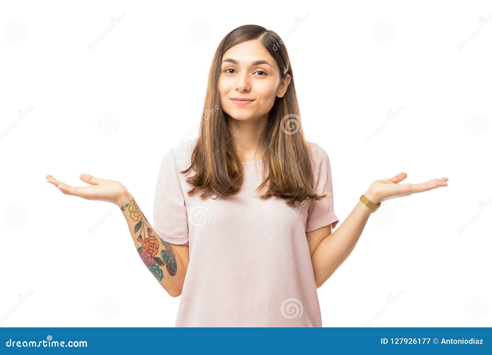 Beautiful Young Woman Holding Imaginary Objects Stock Image - Image of ...