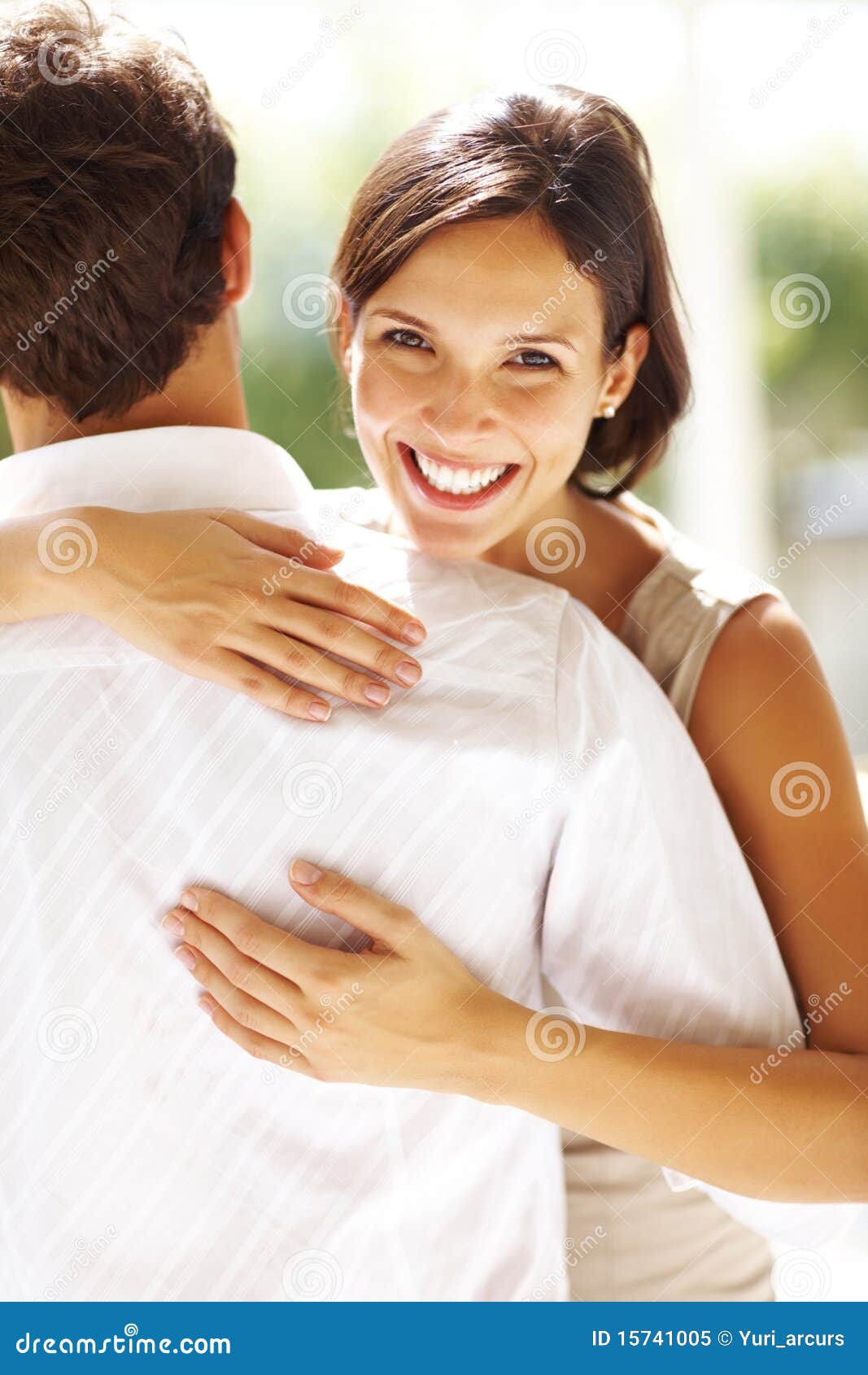 Beautiful Young Woman Hugging A Man And Smiling Stock Image Image Of
