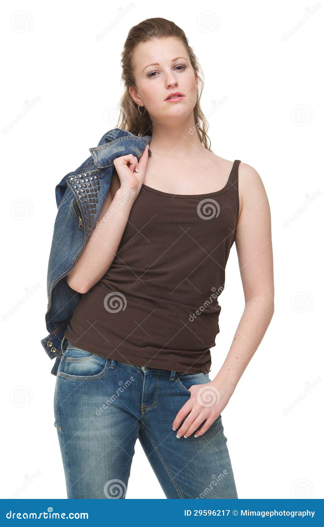 Beautiful Young Woman with Jacket Over Shoulder Stock Image - Image of ...