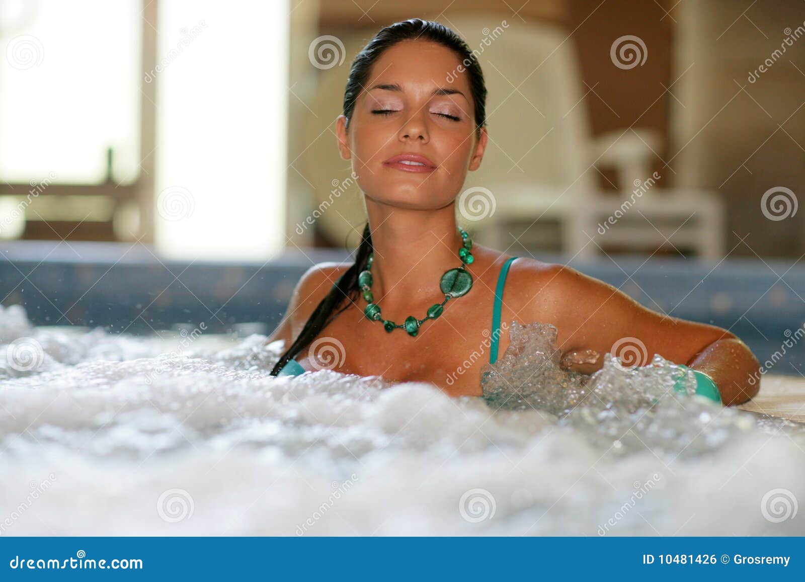 Beautiful Young Woman at a Jacuzzi Stock Photo - Image of blue ...