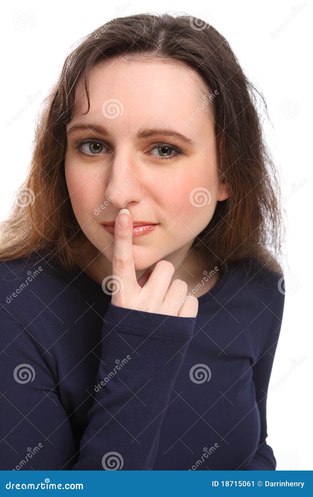 Beautiful Young Woman Keeps Secret Finger on Lips Stock Image - Image ...