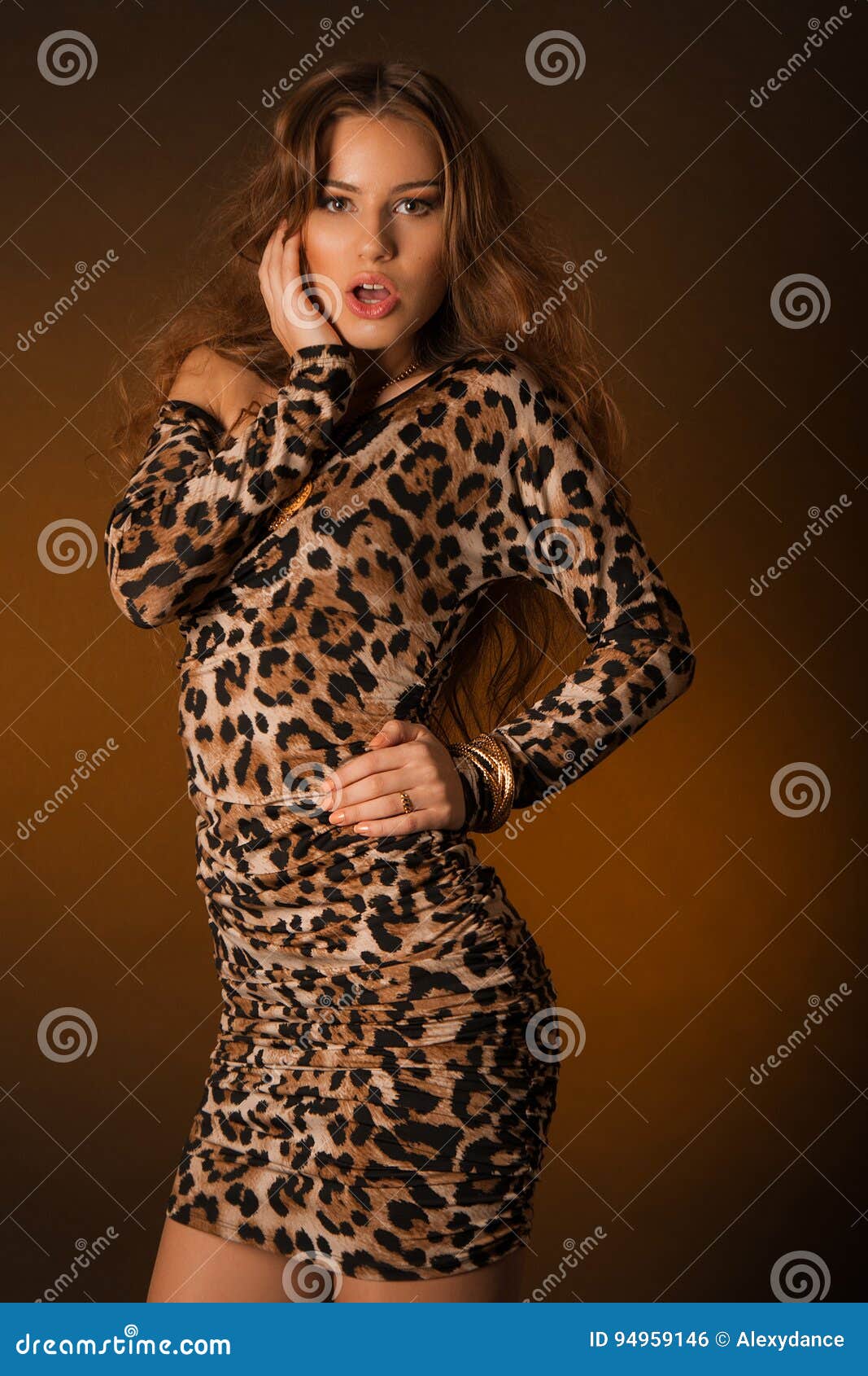 Beautiful Young Woman in Leopard Dress Stock Photo - Image of glamour ...