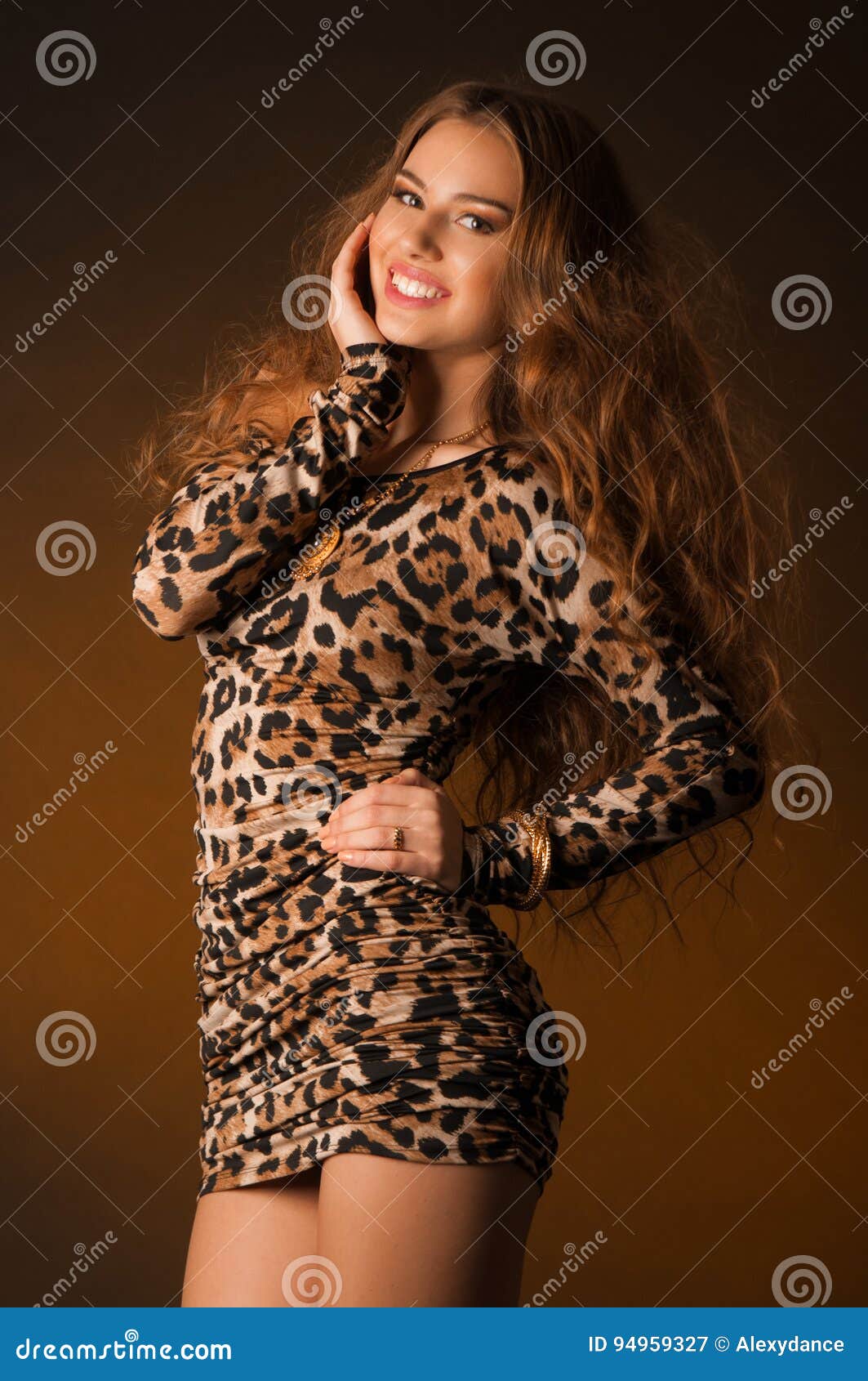 Beautiful Young Woman in Leopard Dress Stock Image - Image of pose ...