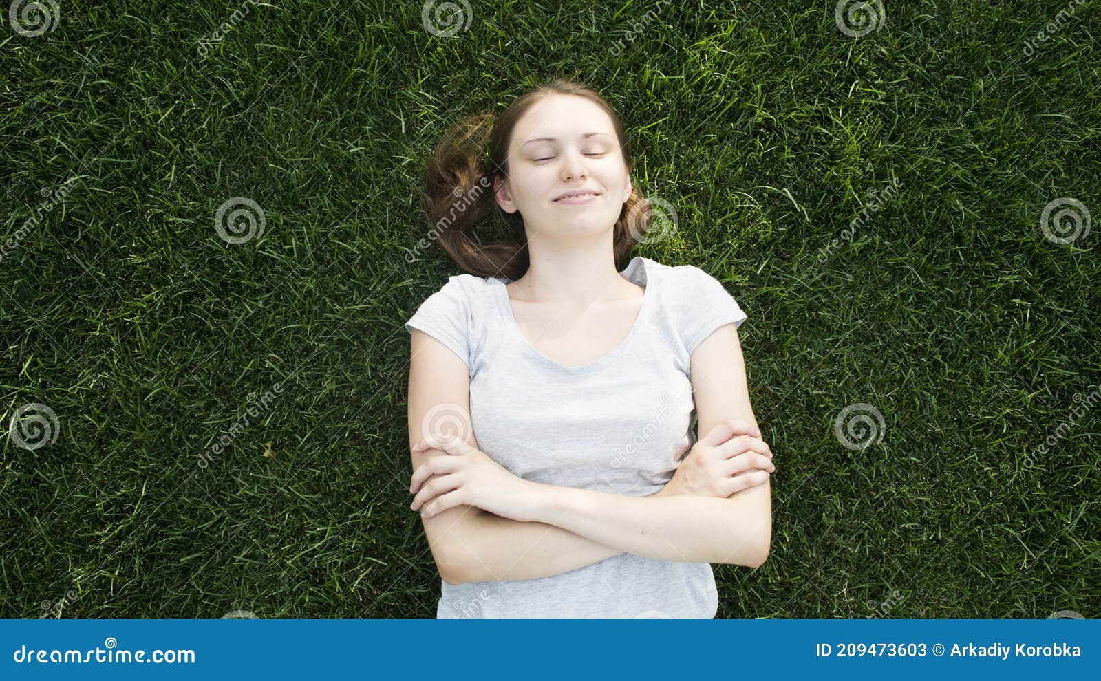 Beautiful Young Woman Lies On The Grass Fresh Natural Summer Concept