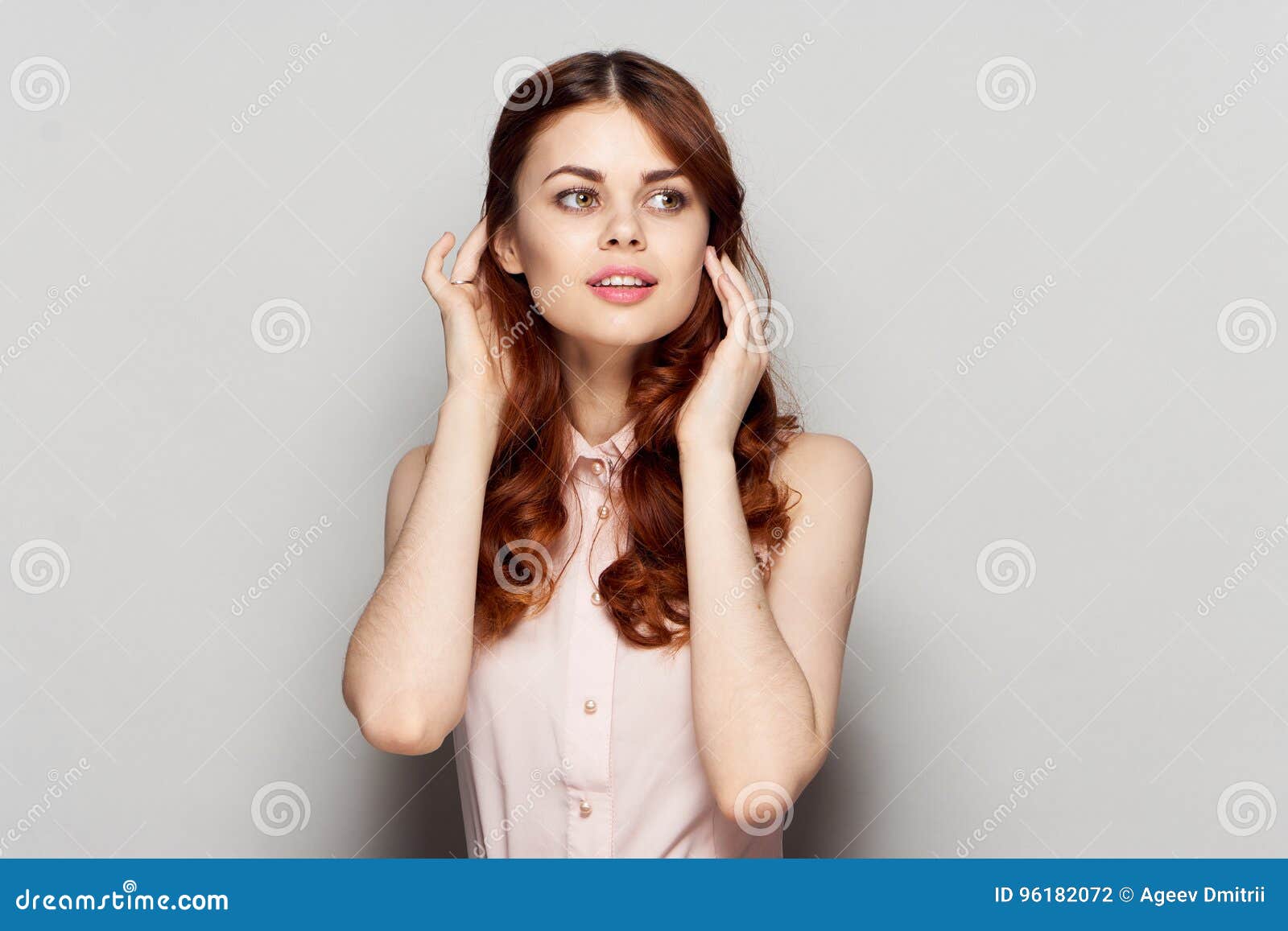 Beautiful Young Woman on a Light Background, Portrait Stock Photo ...