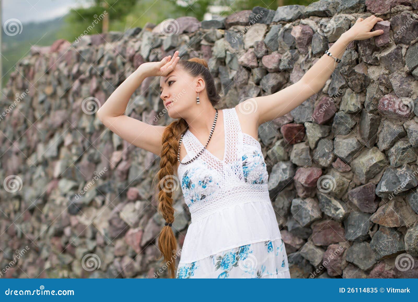 Beautiful Young Woman with Long Braid on Nature Stock Image - Image of ...