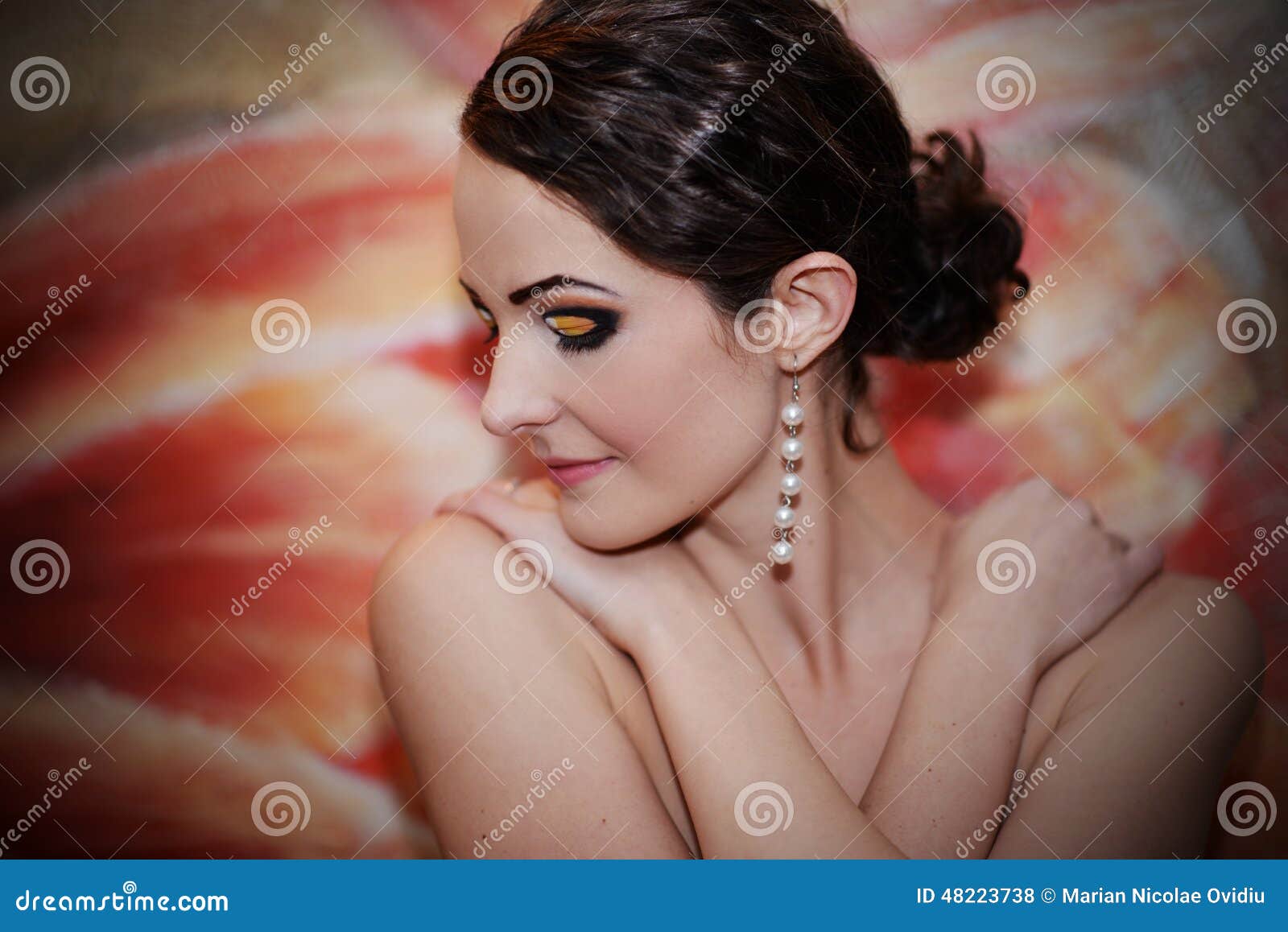 Beautiful Young Woman Looking Down Stock Photo - Image of charmed ...