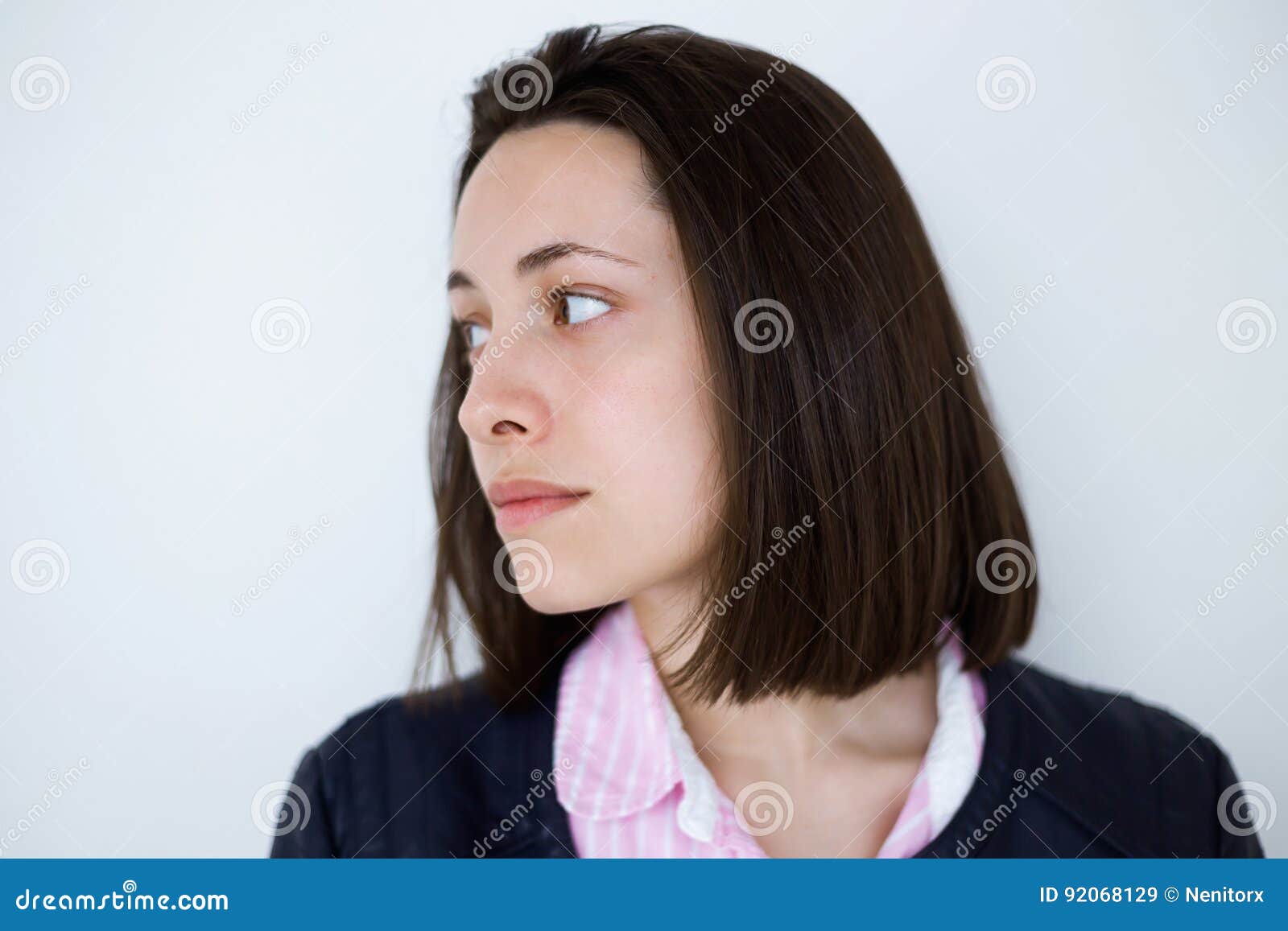 Beautiful Young Woman Looking Sideways. on White Stock Image - Image of ...
