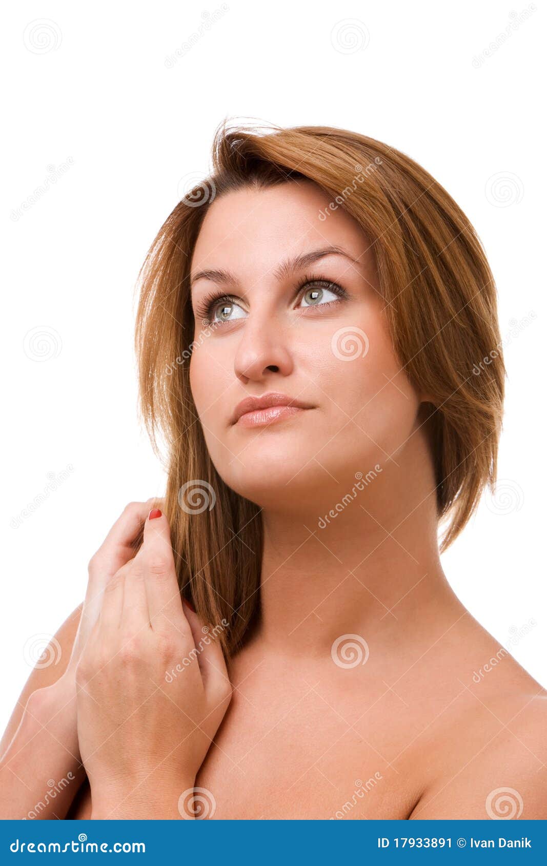 Beautiful Young Woman Looking Up Stock Image - Image of studio, adult ...