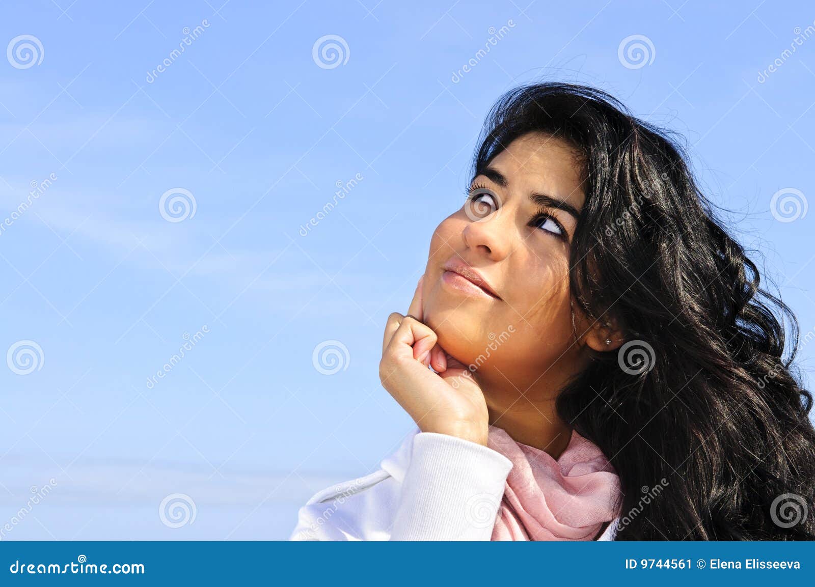 Beautiful Young Woman Looking Up Stock Image - Image of future, native ...