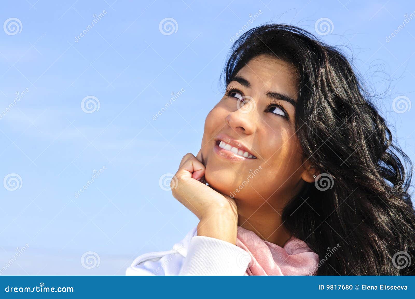 Beautiful Young Woman Looking Up Stock Photo - Image of hispanic ...