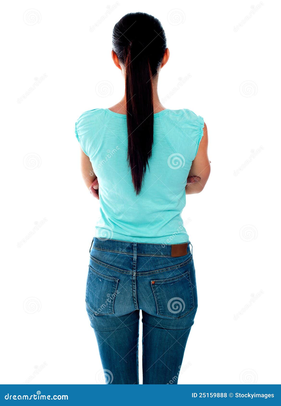 Beautiful Young Woman Looking at Wall. Rear View Stock Photo - Image of ...