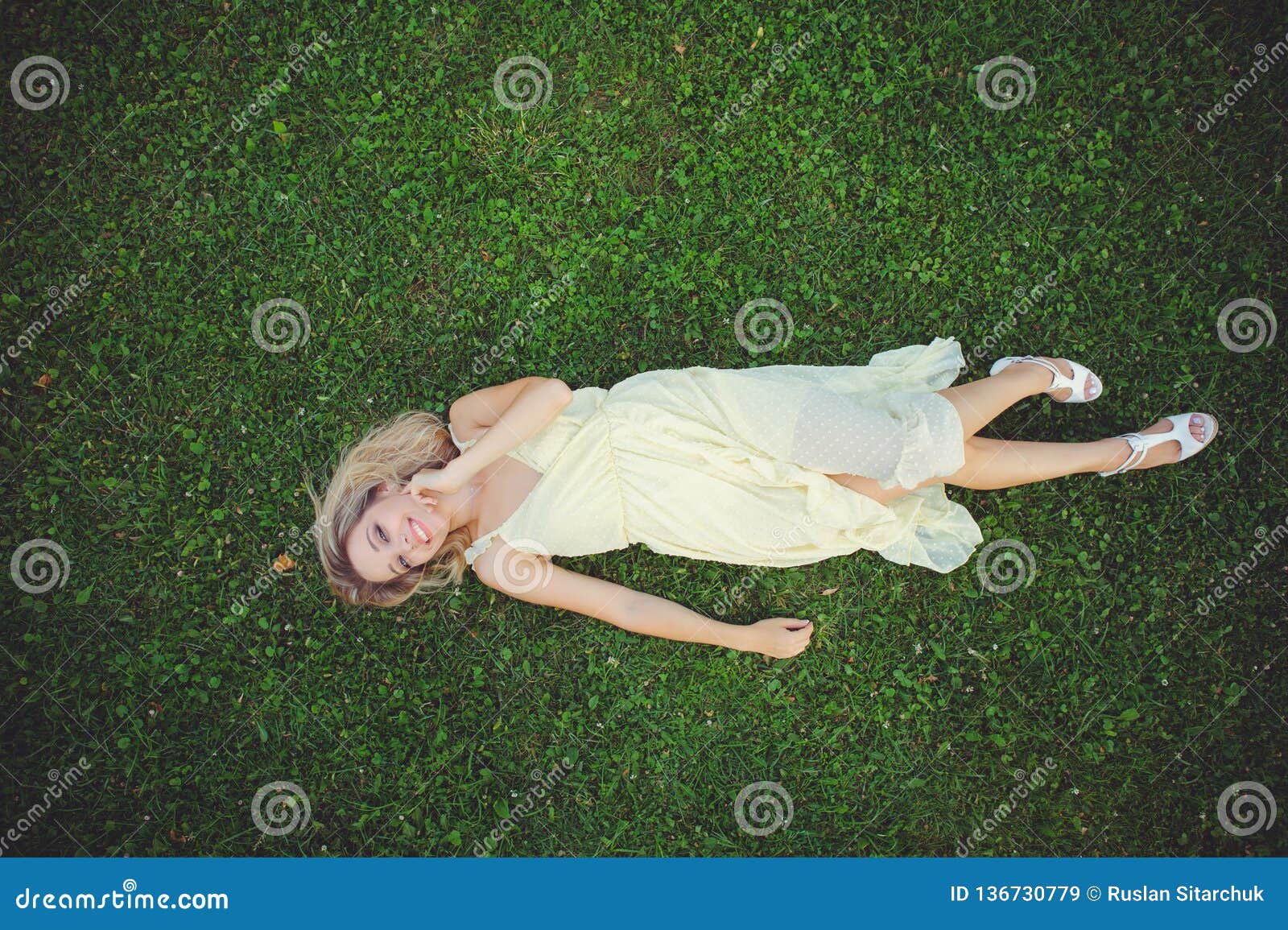 Beautiful Young Woman Lying On The Grass Fresh Natural Summer Concept