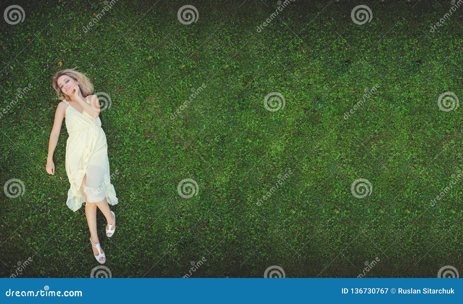 Beautiful Young Woman Lying On The Grass Fresh Natural Summer Concept