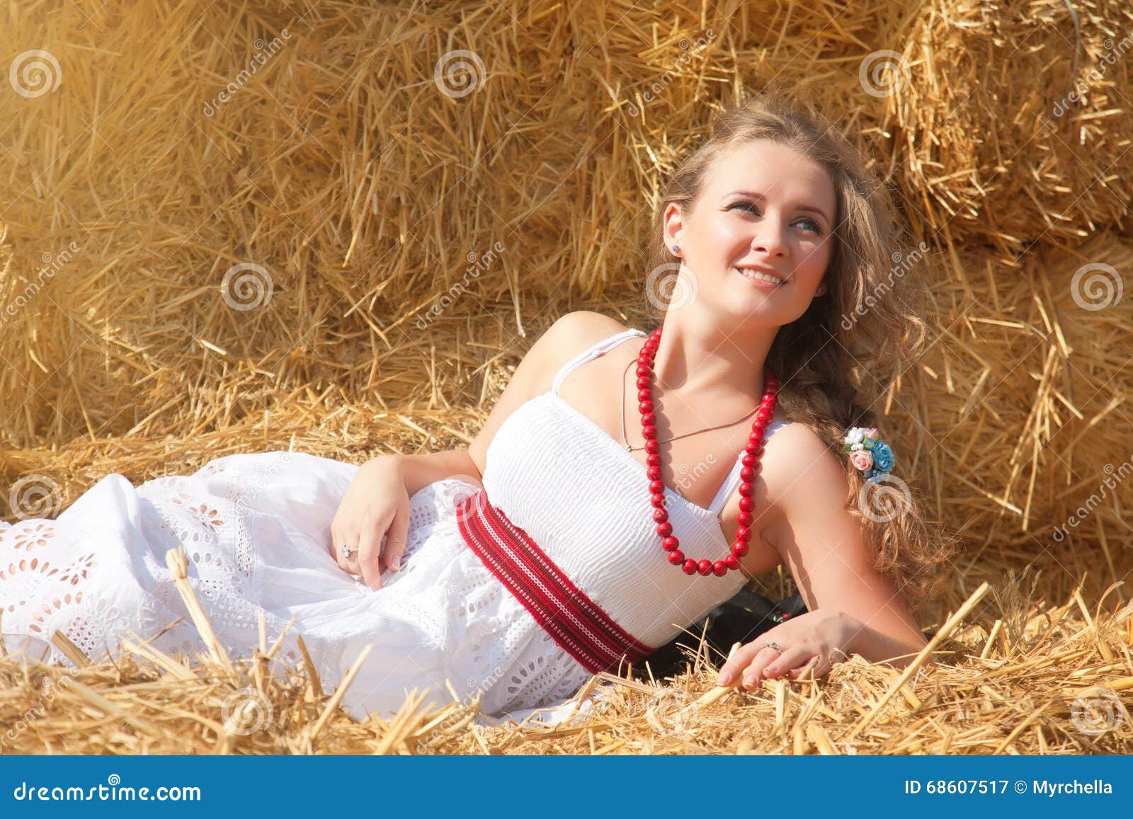 Beautiful Young Woman Lying on a Haystack Stock Image - Image of barn ...