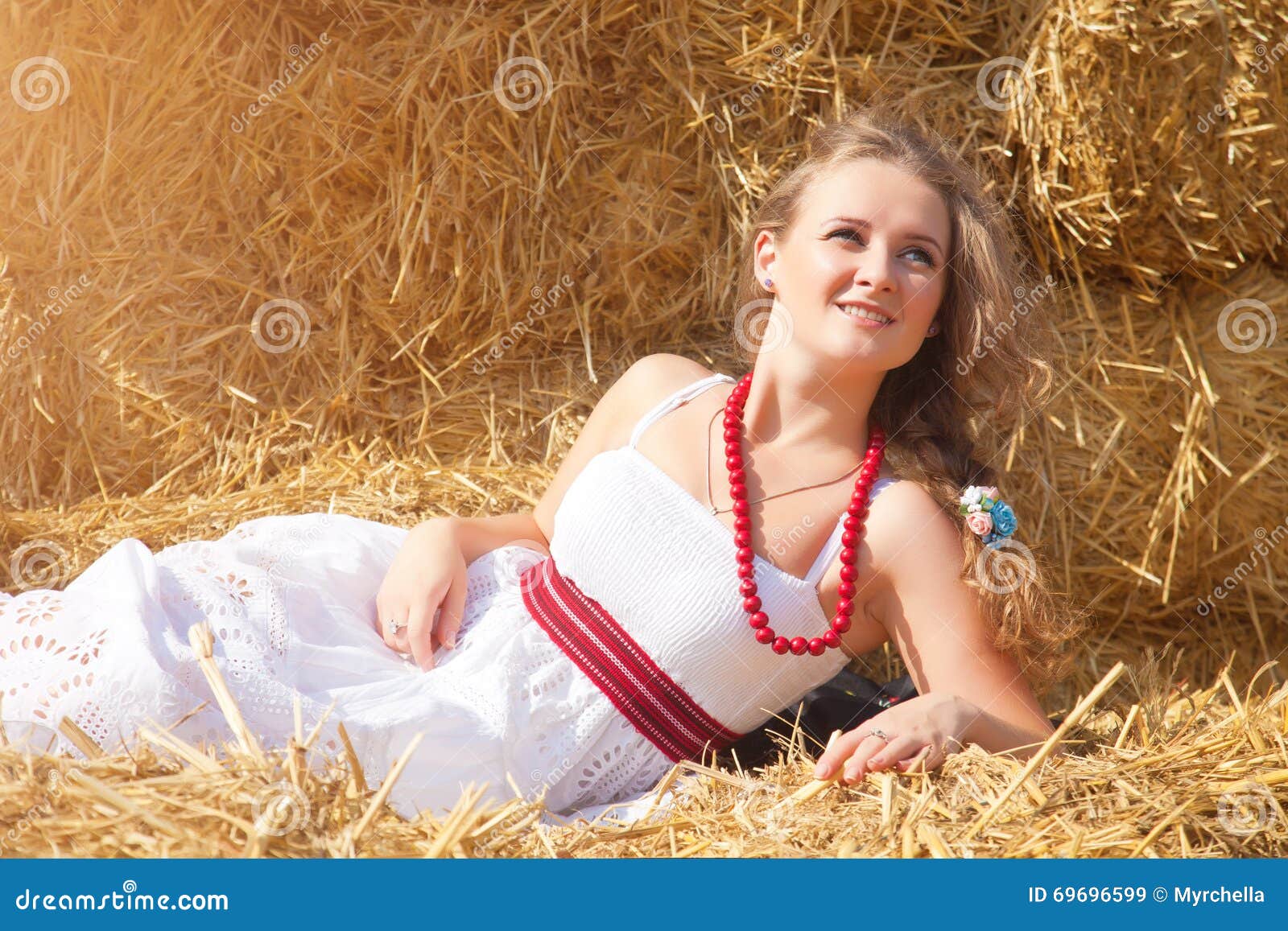 Beautiful Young Woman Lying on a Haystack Stock Image - Image of female ...