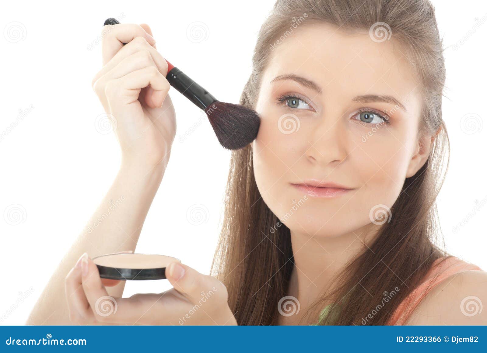 Beautiful Young Woman with a Make-up Brush Stock Photo - Image of ...