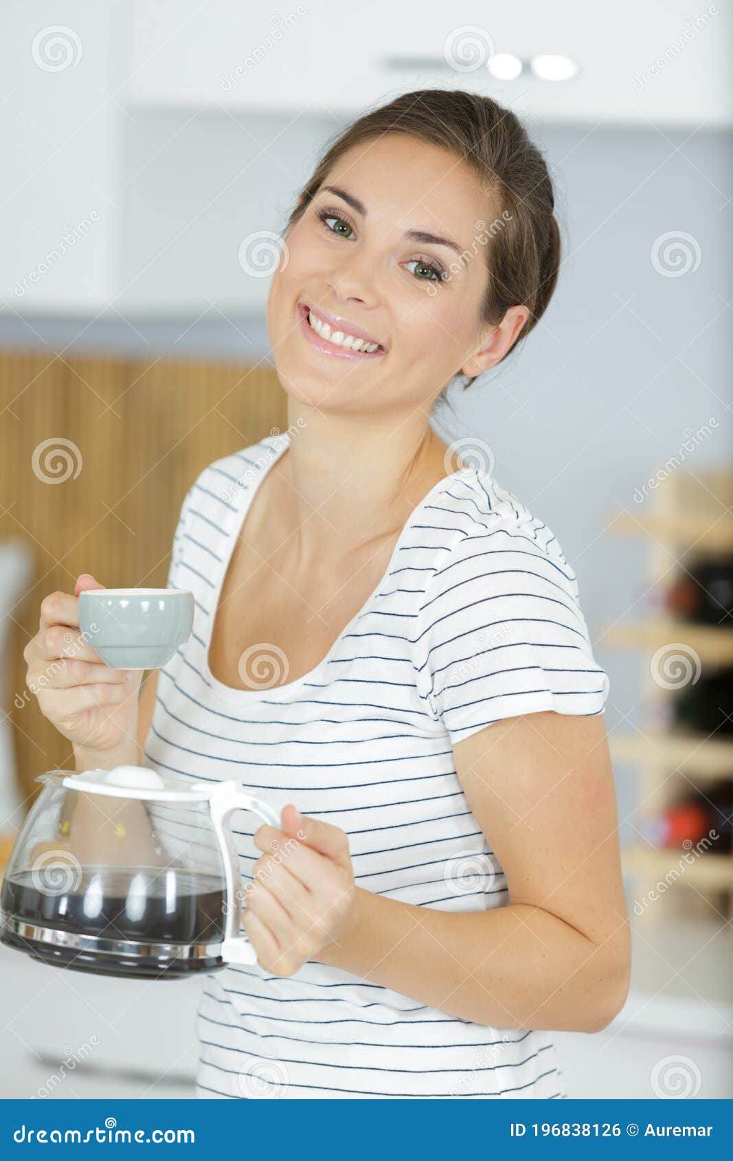 Beautiful Young Woman Making Coffee in Modern Kitchen Stock Photo ...