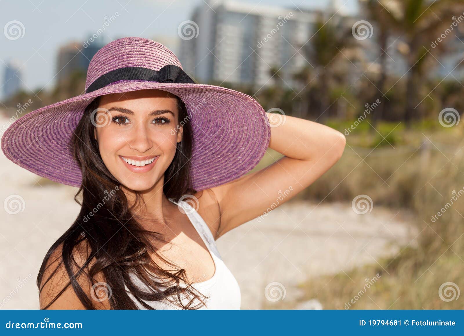 Beautiful Young Woman in Miami Beach Stock Image - Image of green ...