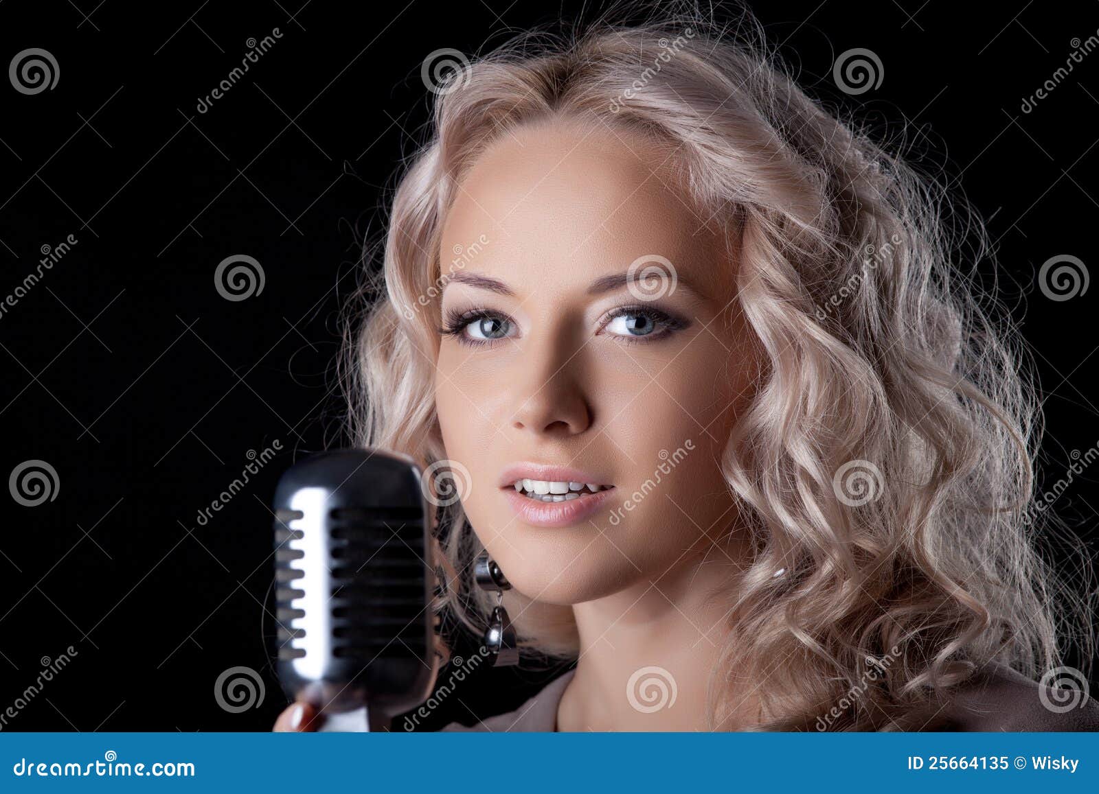 Beautiful Young Woman with Microphone Stock Image - Image of face ...
