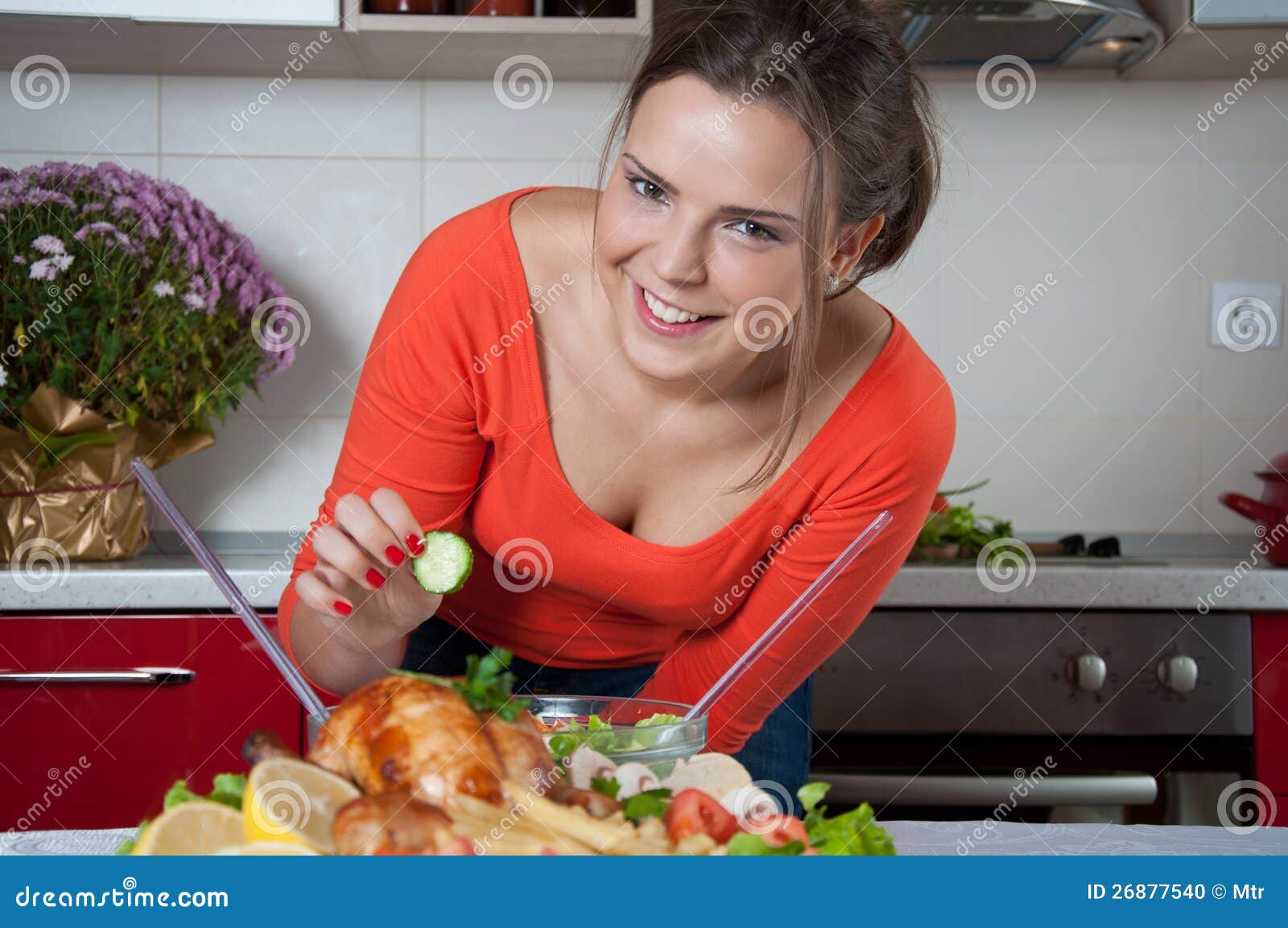 Beautiful Young Woman in Modern Kitchen Stock Photo - Image of female ...