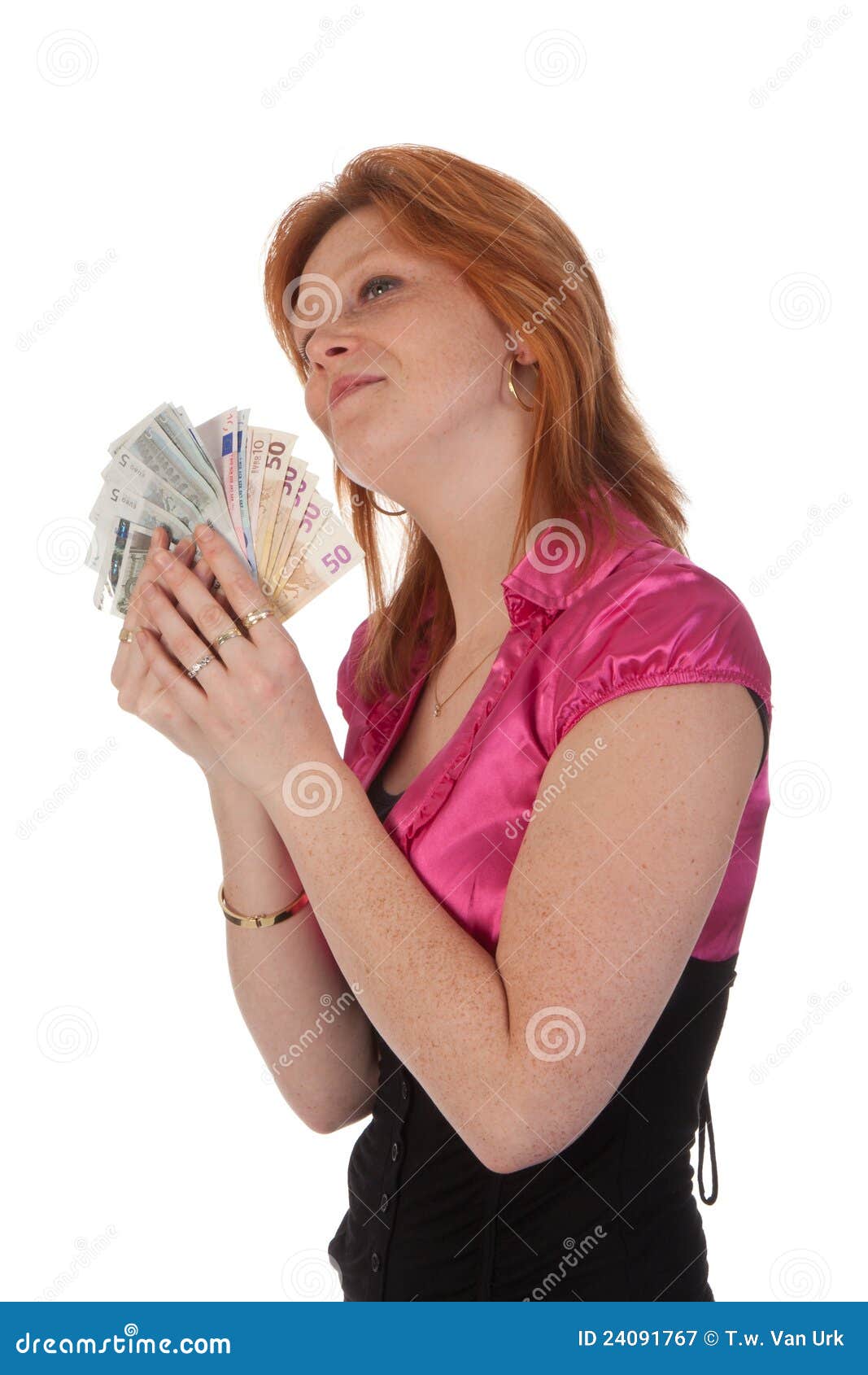 Beautiful Young Woman with Money Stock Image - Image of freckles ...