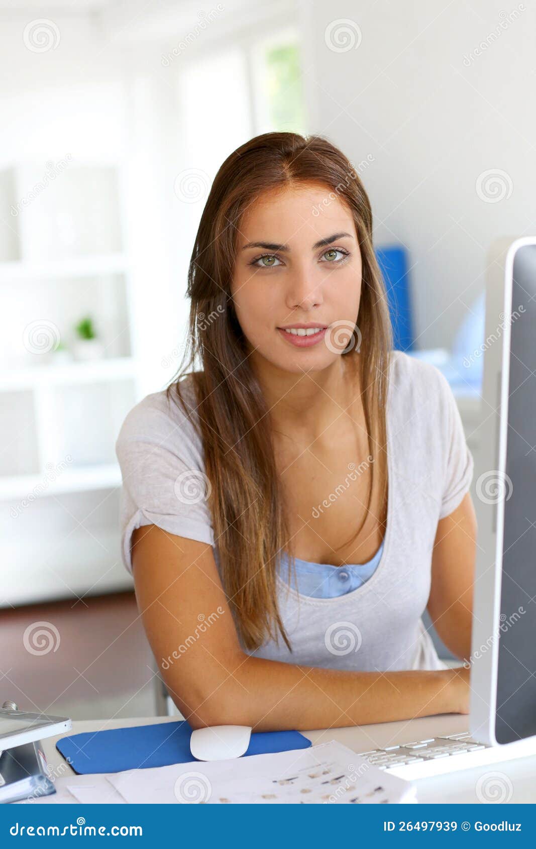 Beautiful Young Woman in Office Stock Image - Image of school, business ...