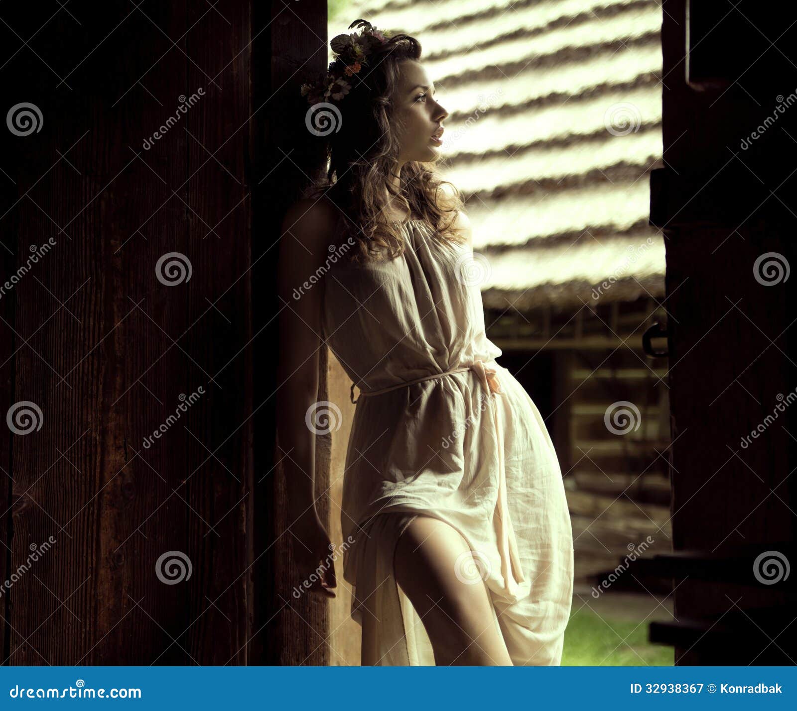 Beautiful Young Woman at an Old Rustic Cottage Stock Image - Image of ...