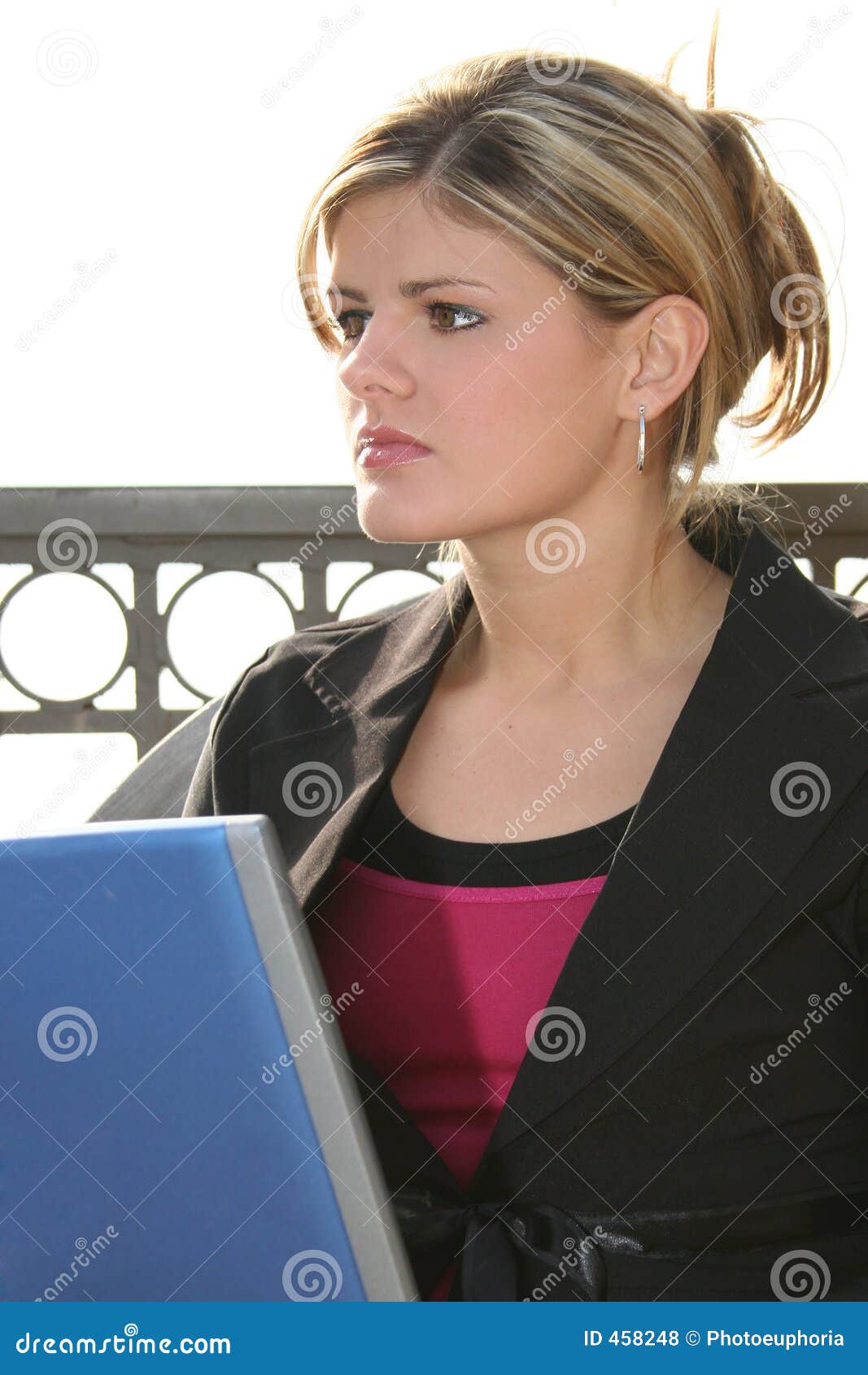 Beautiful Young Woman Outside with Computer Stock Photo - Image of work ...