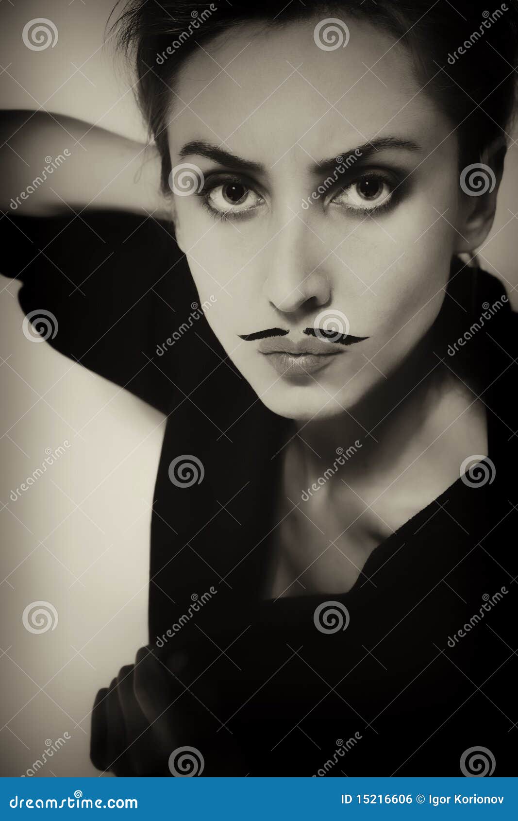 Beautiful Young Woman with Painted Mustache Stock Photo - Image of ...