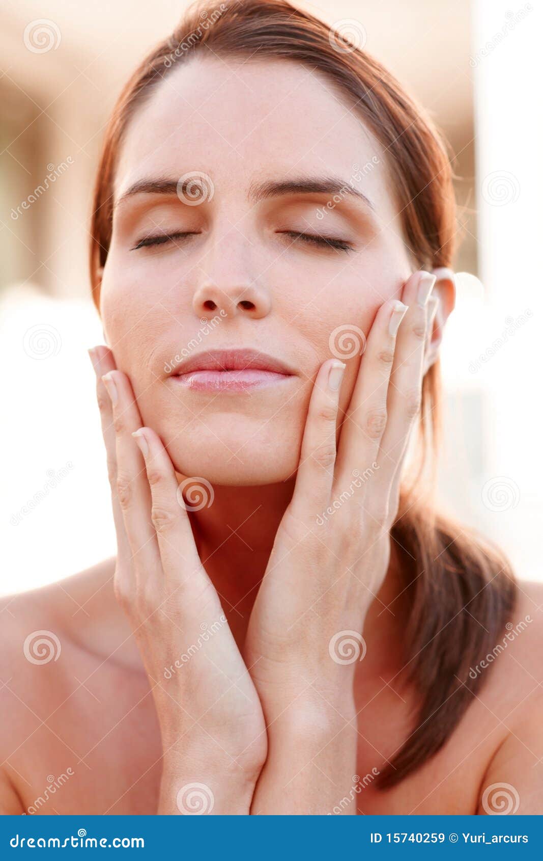 Beautiful Young Woman Pampering Her Face Stock Image - Image of happy ...