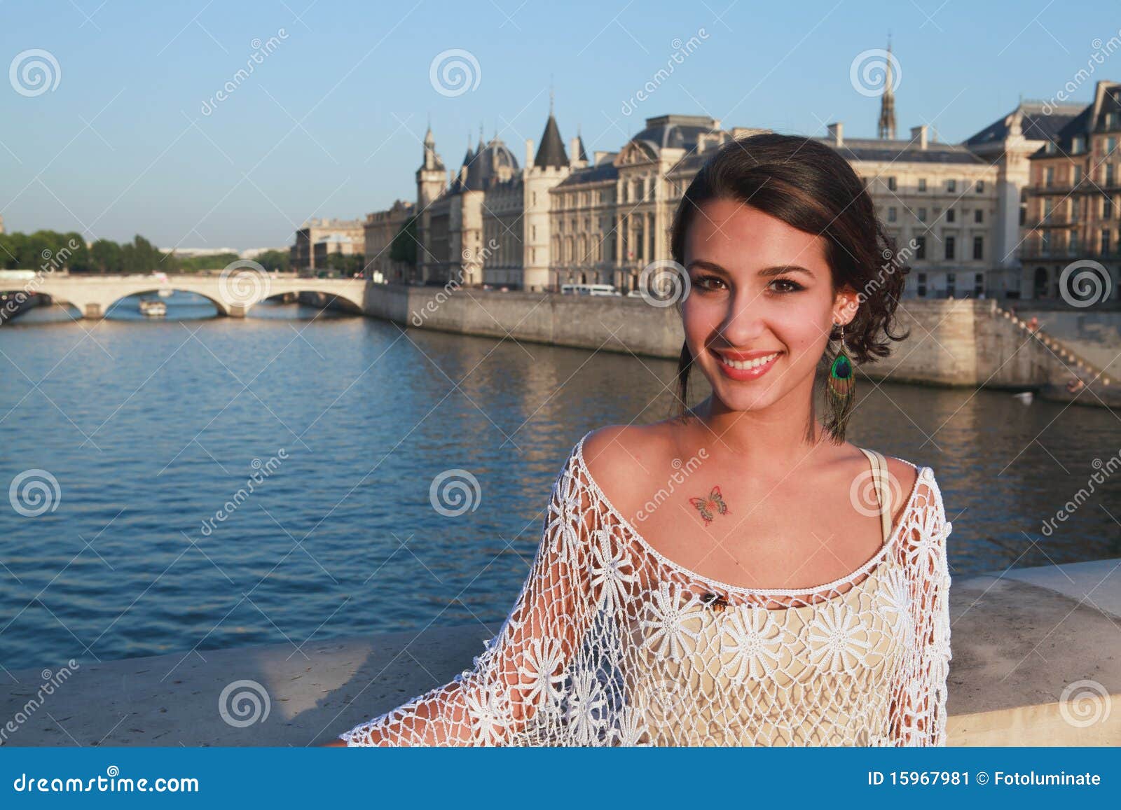 Beautiful Young Woman on a Paris Bridge Stock Image - Image of elegance ...