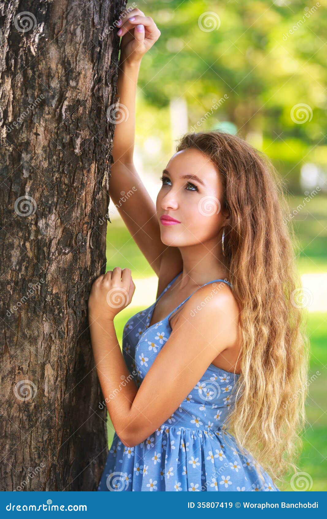 Beautiful Young Woman in Park Stock Image - Image of concept, forest ...
