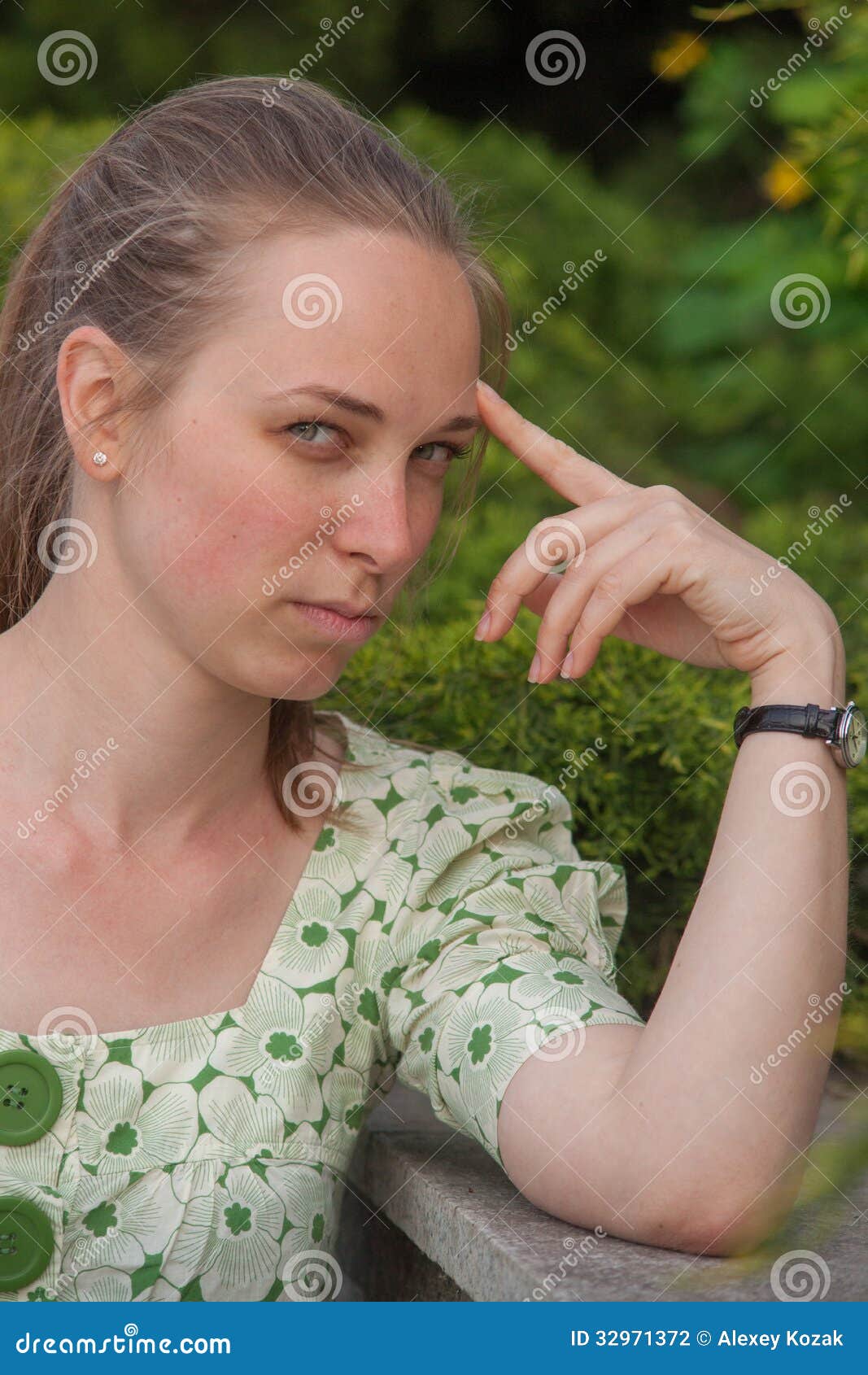 Beautiful Young Woman in Park in Summer Stock Photo - Image of face ...