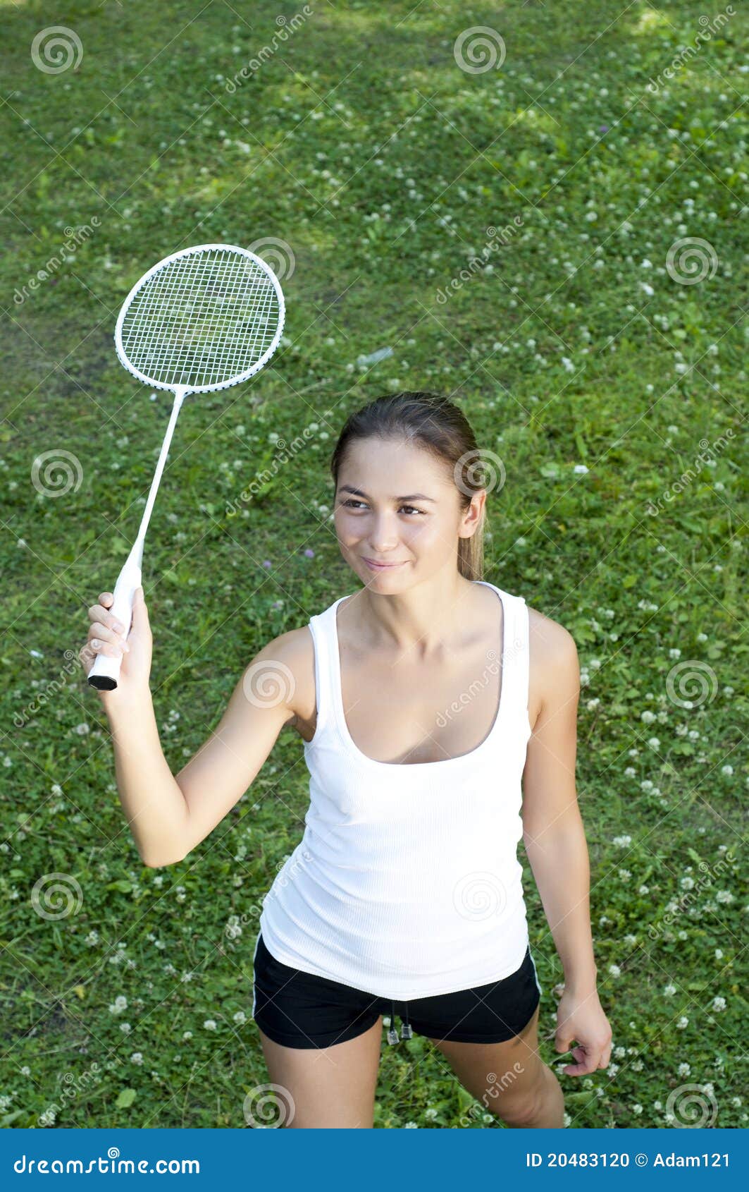 Beautiful Young Woman Playing Badminton Stock Photo - Image of ...
