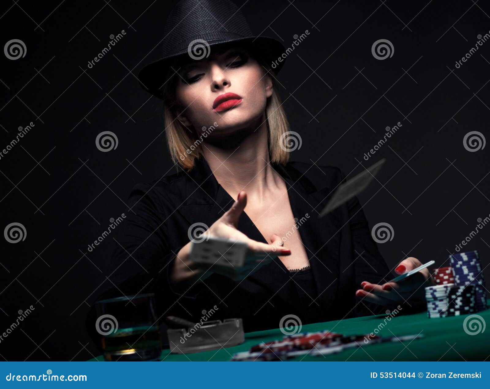 Beautiful Young Woman Playing Poker Stock Photo - Image of glamour ...