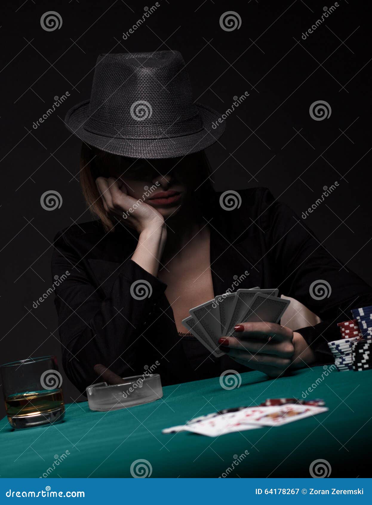 Beautiful Young Woman Playing Poker Stock Image - Image of gambling ...