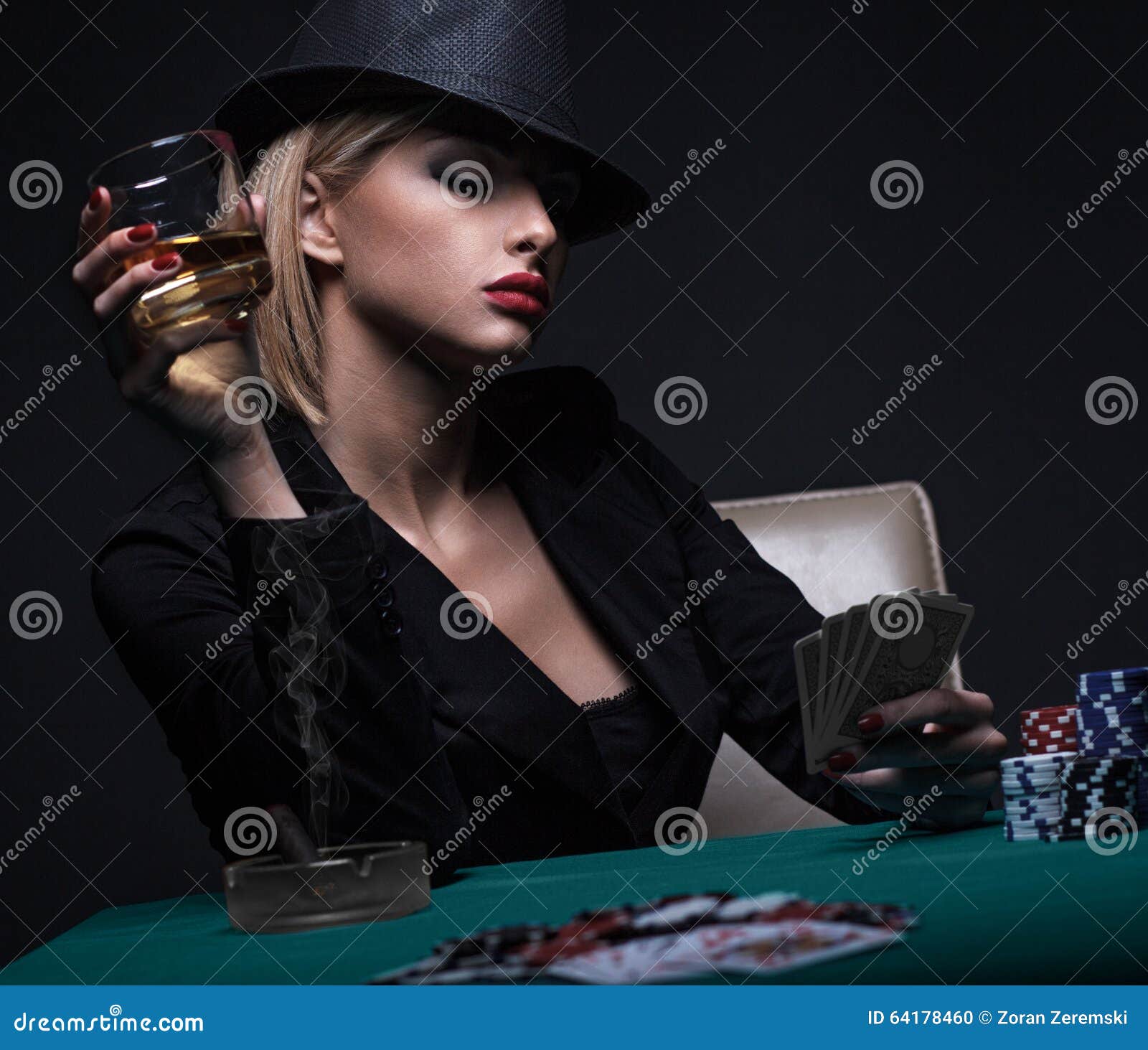 Beautiful Young Woman Playing Poker Stock Photo - Image of color, blond ...