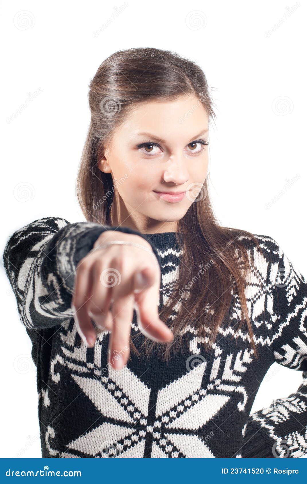 Beautiful Young Woman Pointing Isolated Stock Photo - Image of ...