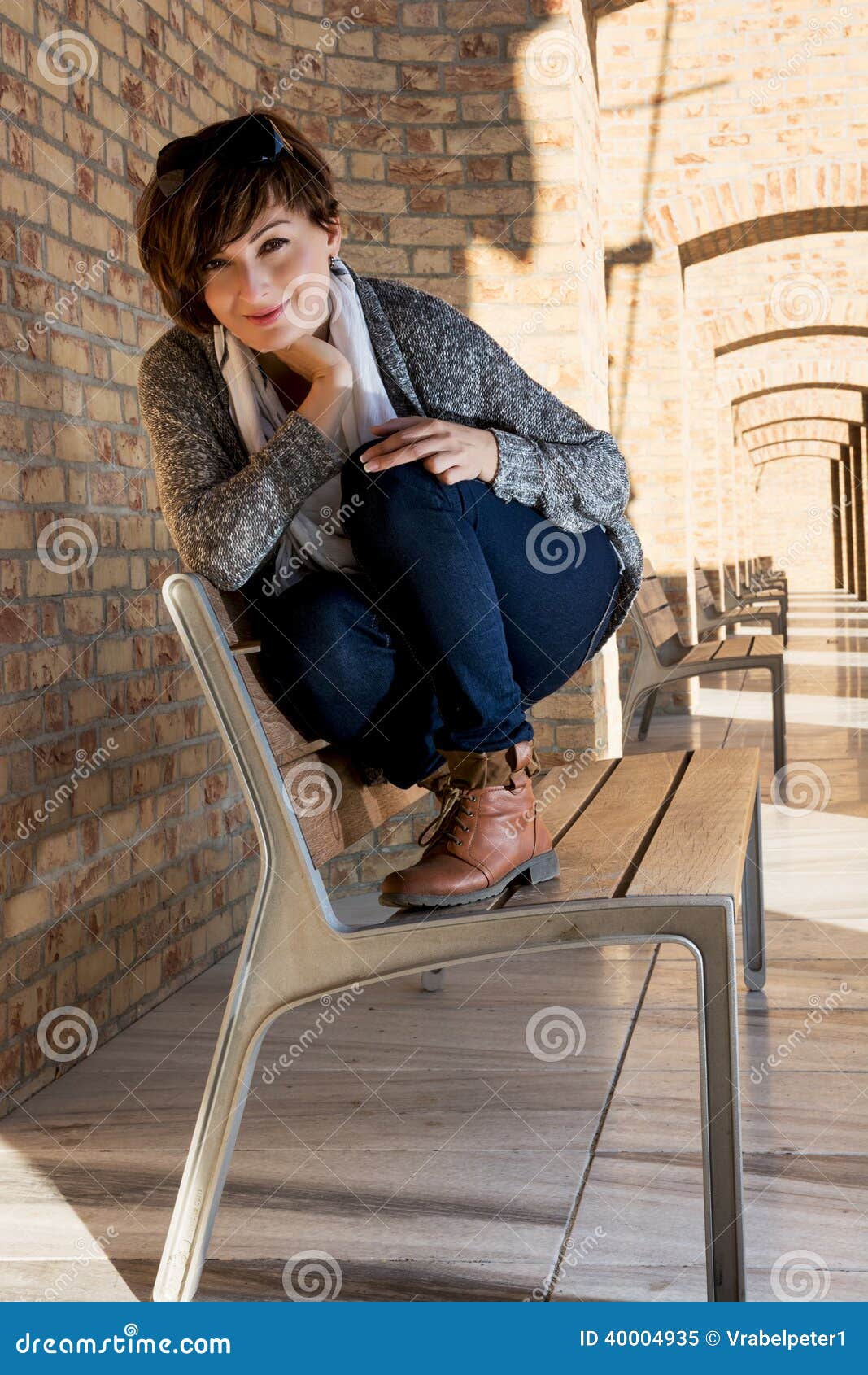 Beautiful Young Woman Posing on a Bench Stock Image - Image of ...