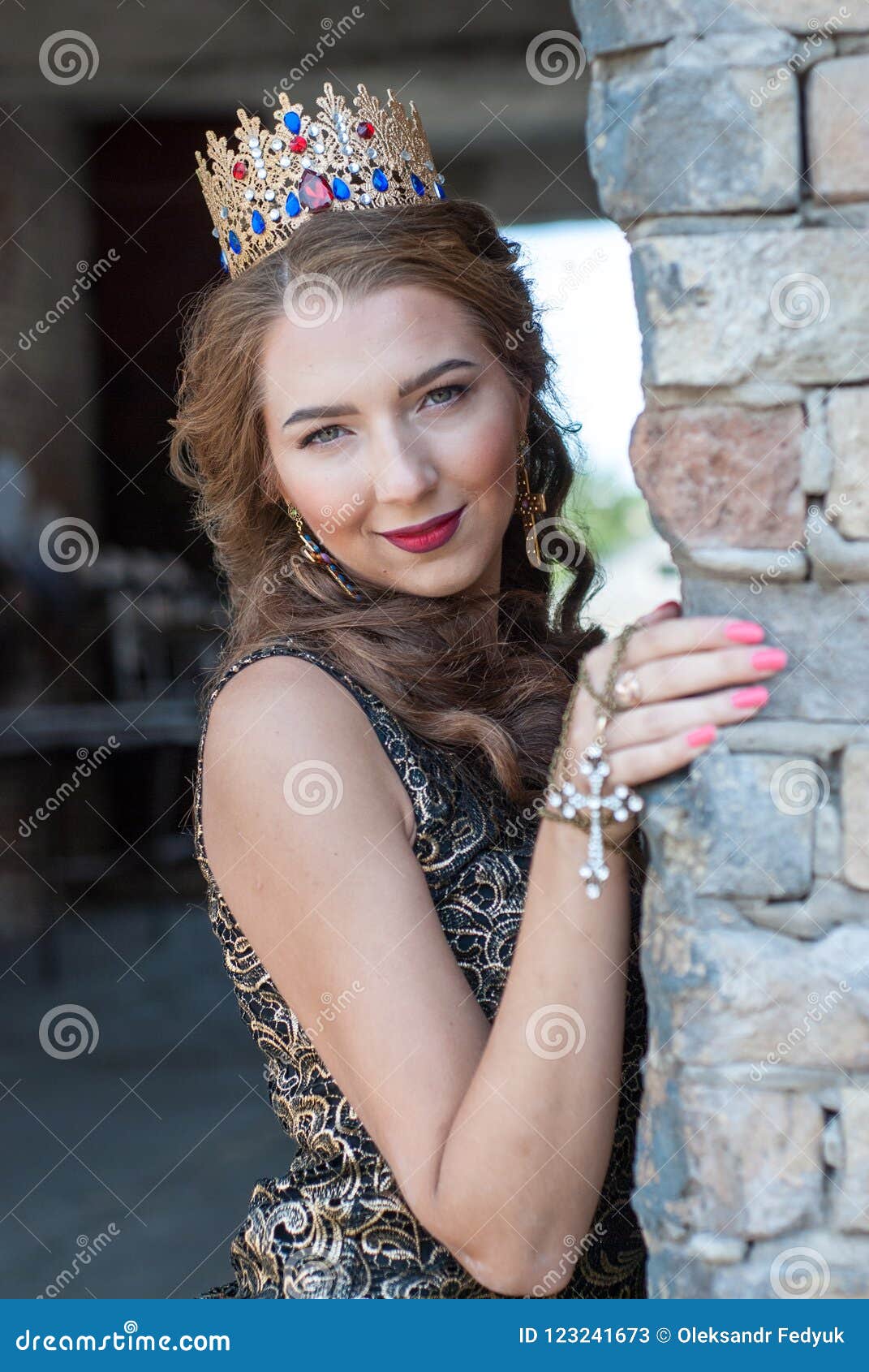 Beautiful Young Woman Posing with a Crown on Her Head Stock Image ...